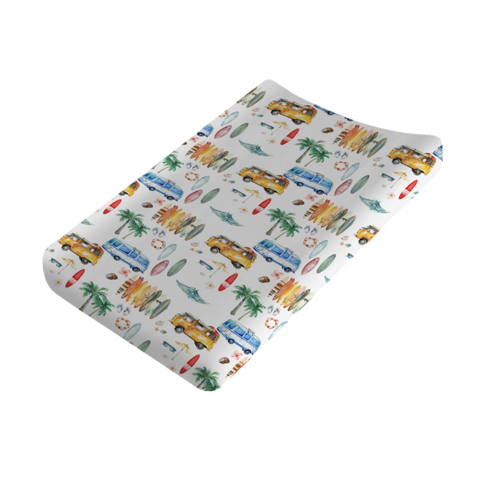 Watercolor Beah Surfing Changing Pad Cover for Baby Girl Boy Beach Bus ...