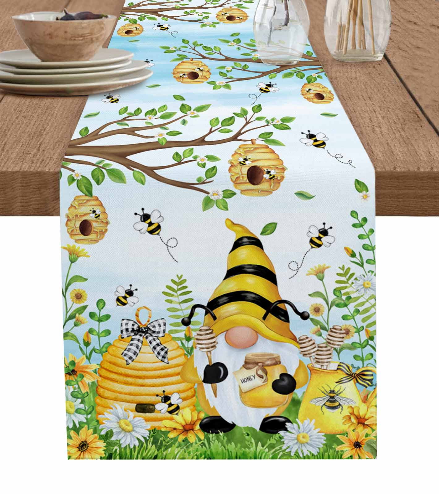 Watercolor Bee Dwarf Sunflower Daisy Branch Hive Table Runner Wedding ...