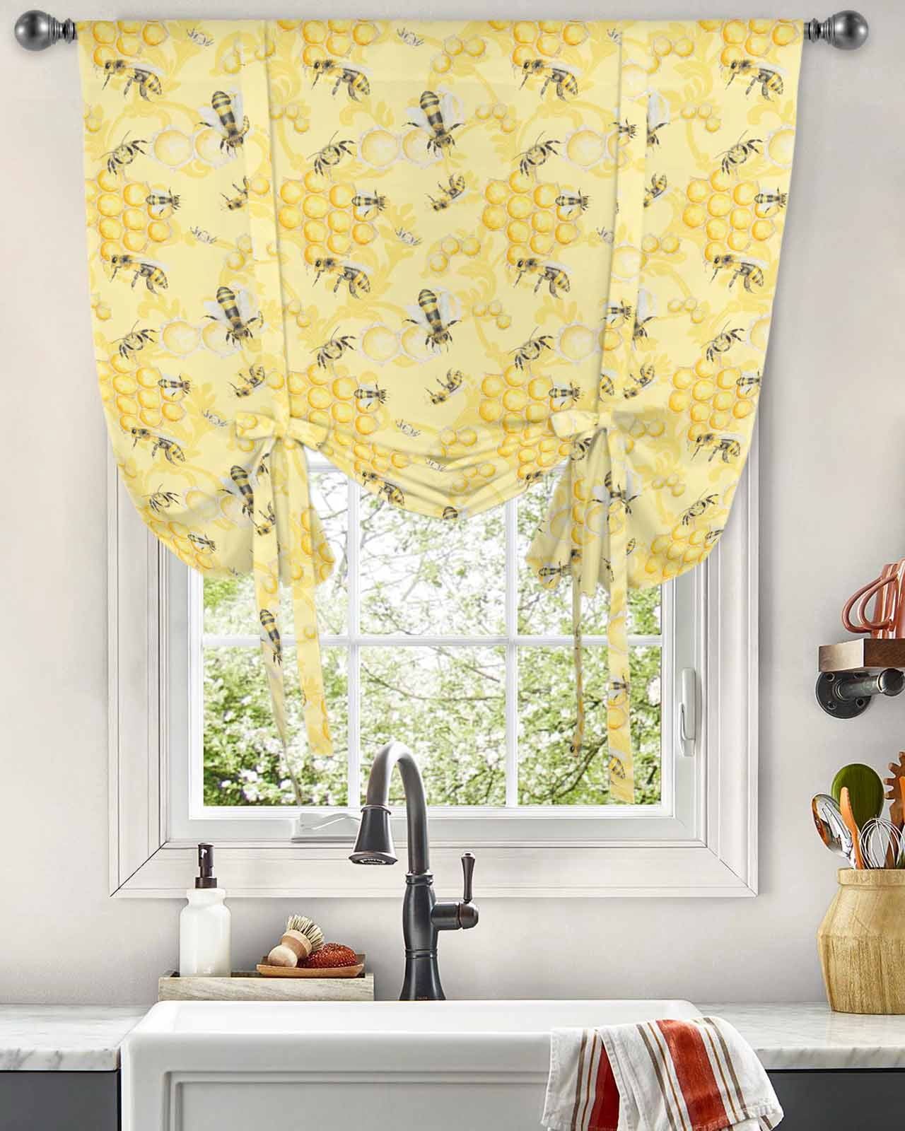 Watercolor Bee Hive Yellow Window Curtain for Living Room Home Decor ...