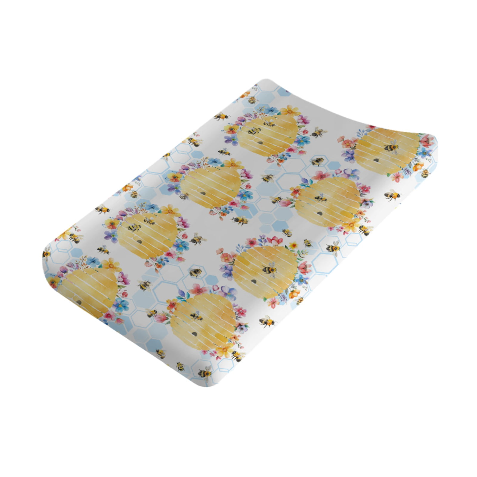 Watercolor Bee Honey Changing Pad Cover Bumblebee Honeycomb Floral Baby ...