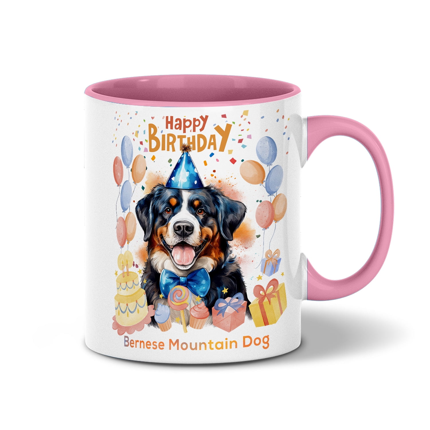Watercolor Bernese Mountain Dog Happy Birthday Celebration Balloons ...