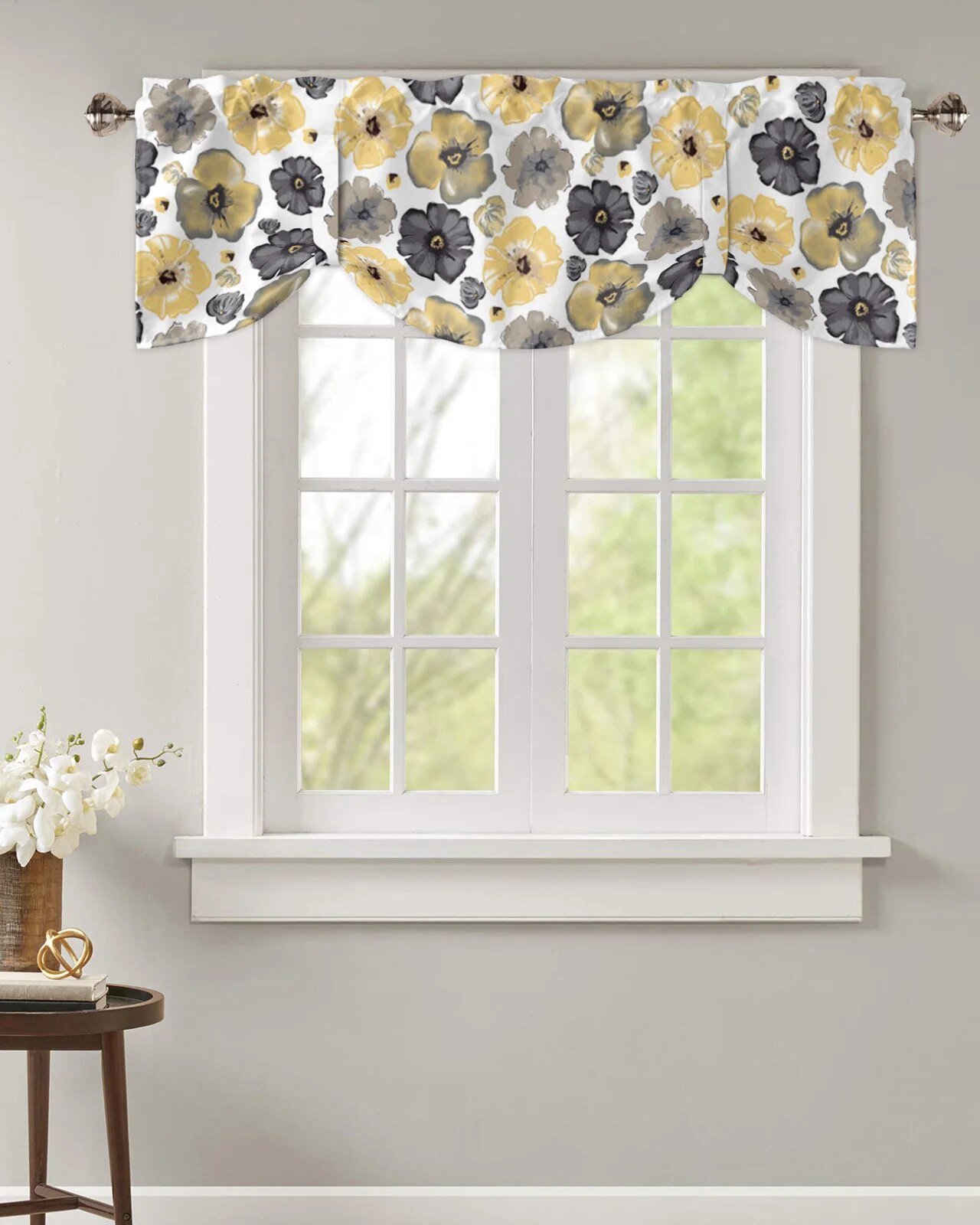 Watercolor Big Flower Window Valance Curtain Kitchen Cafe Short ...