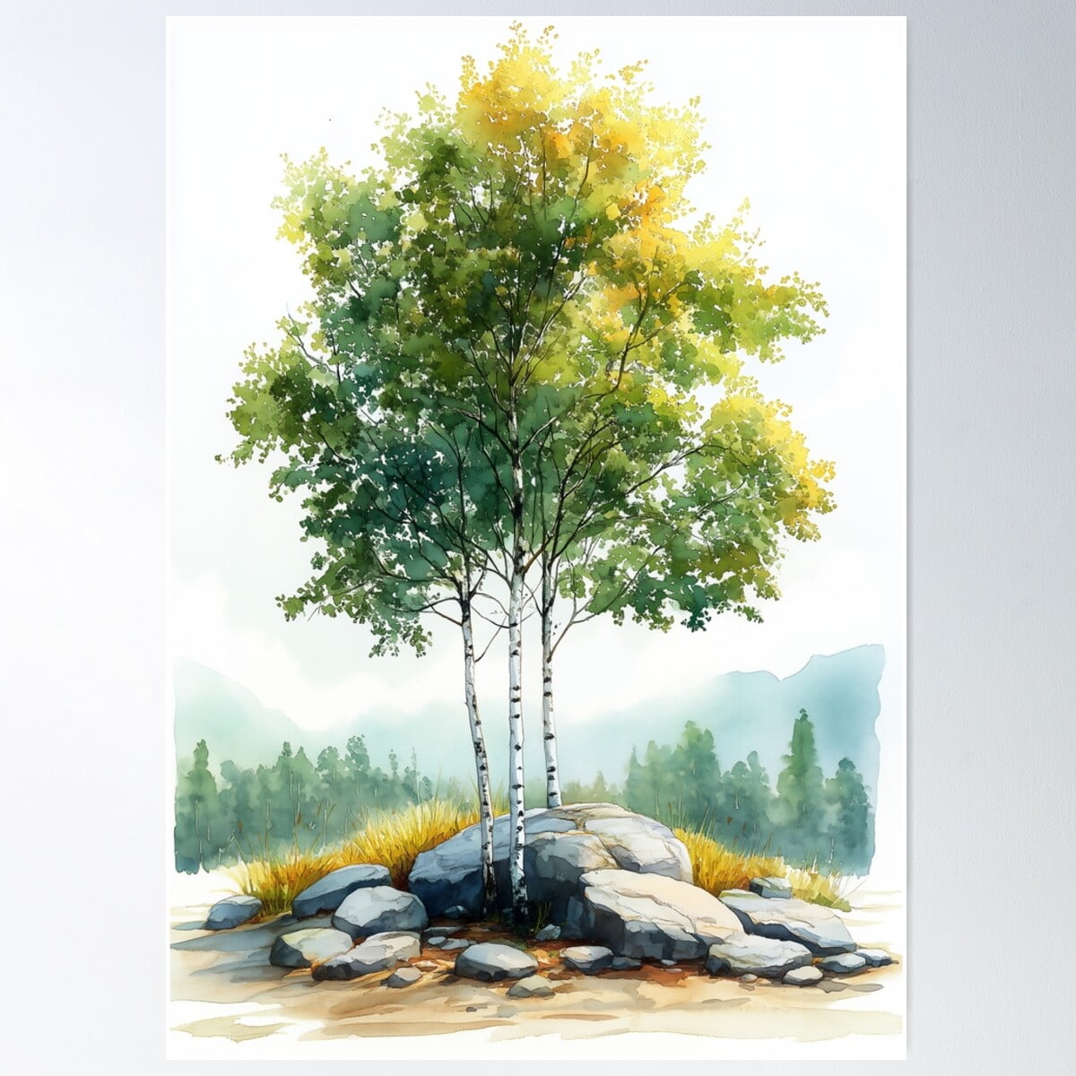 Watercolor Birch Tree Poster Wall Art, Modern Wall Decor For Living ...