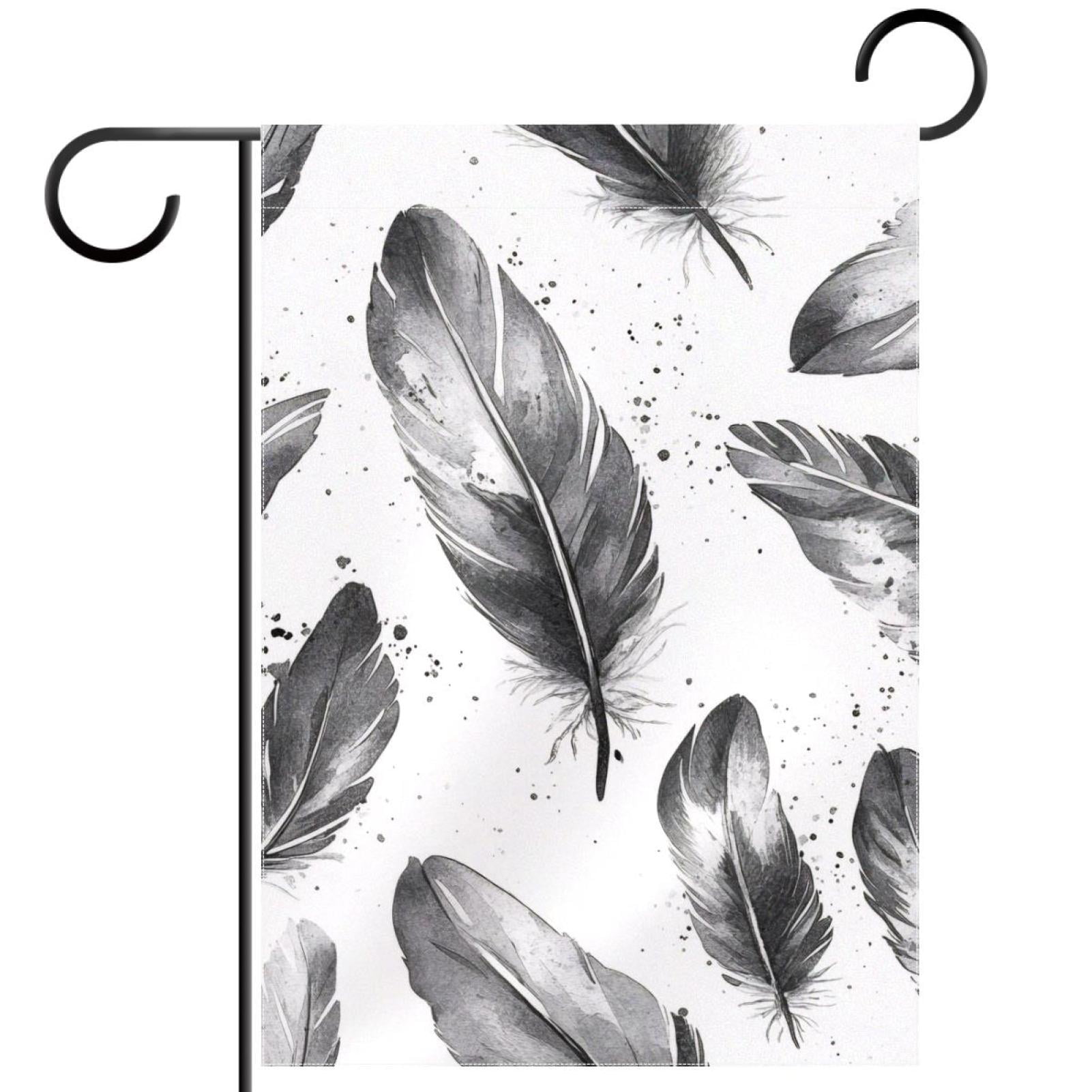 Watercolor Bird Feathers on Grey Background Welcome Garden Flags, 12 x ...