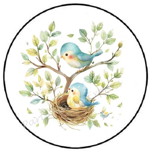 Watercolor Bird In Nest Tree Stickers Party Favors Phone Decal Water ...