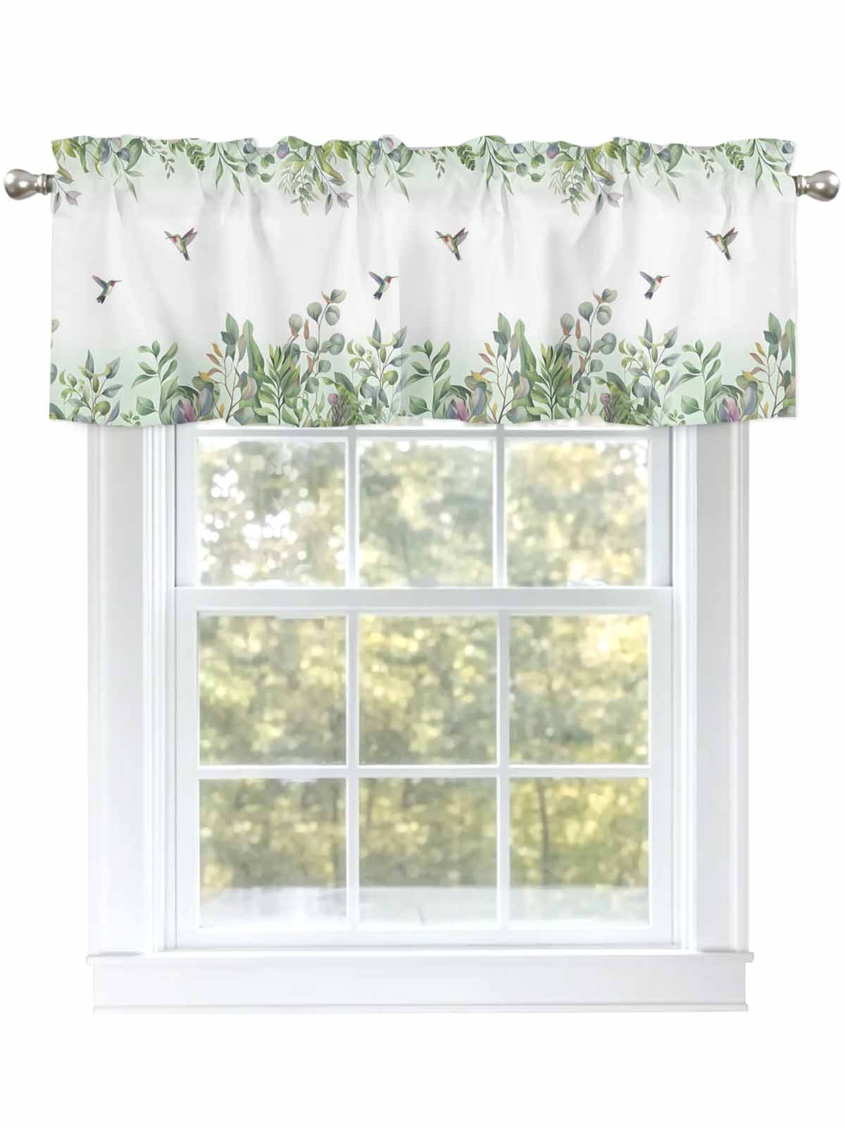 Watercolor Bird Window Valances for Kitchen, Hummingbird Leaf Hand ...