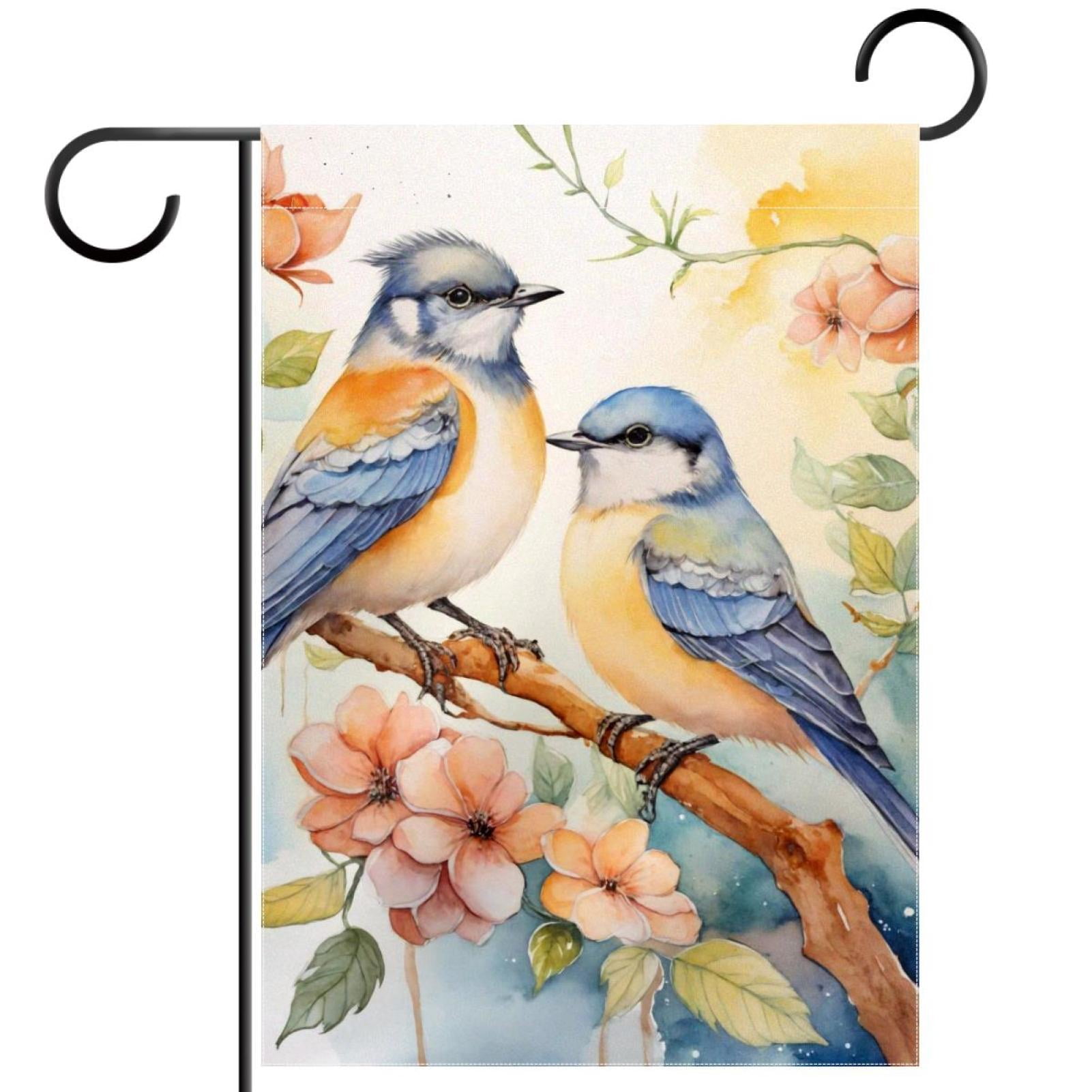 Watercolor Birds with Flowers Floral Double Sided Garden Flag ...