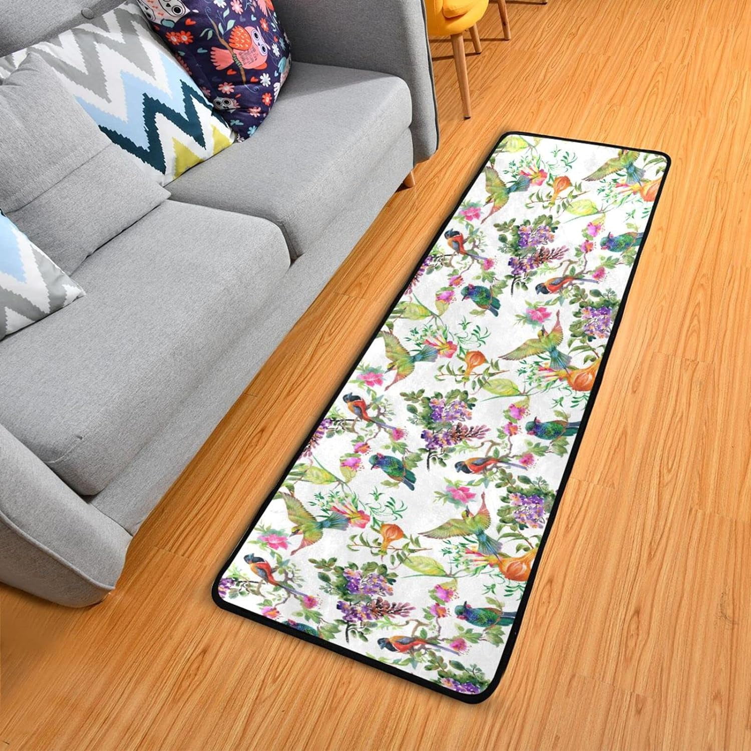 Watercolor Birds Spring Flower Hallway Runner Rug 2'x6' Kitchen Rug ...