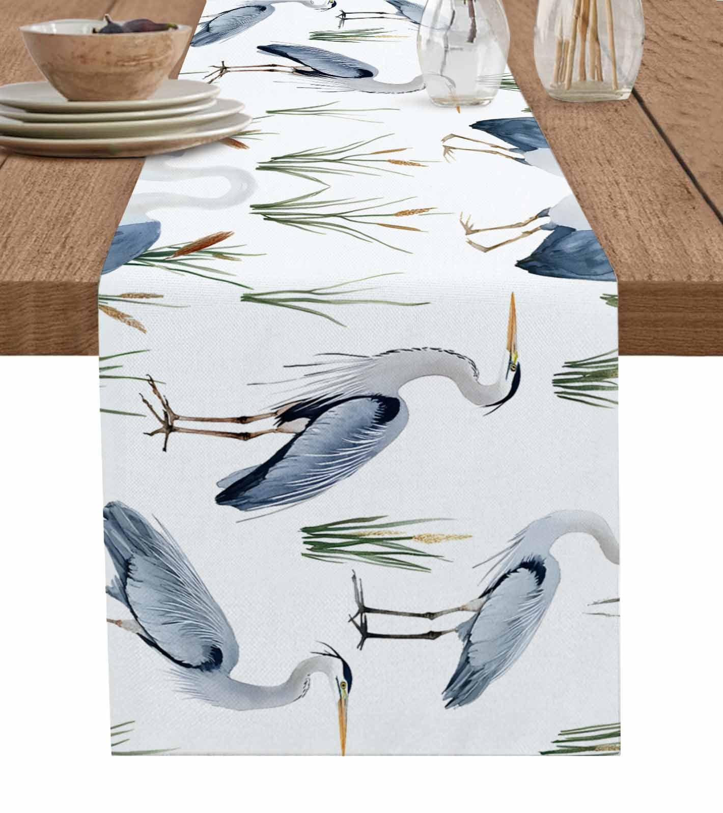 Watercolor Birds Table Runner Tropical Animal Green Grass Tablerunners ...