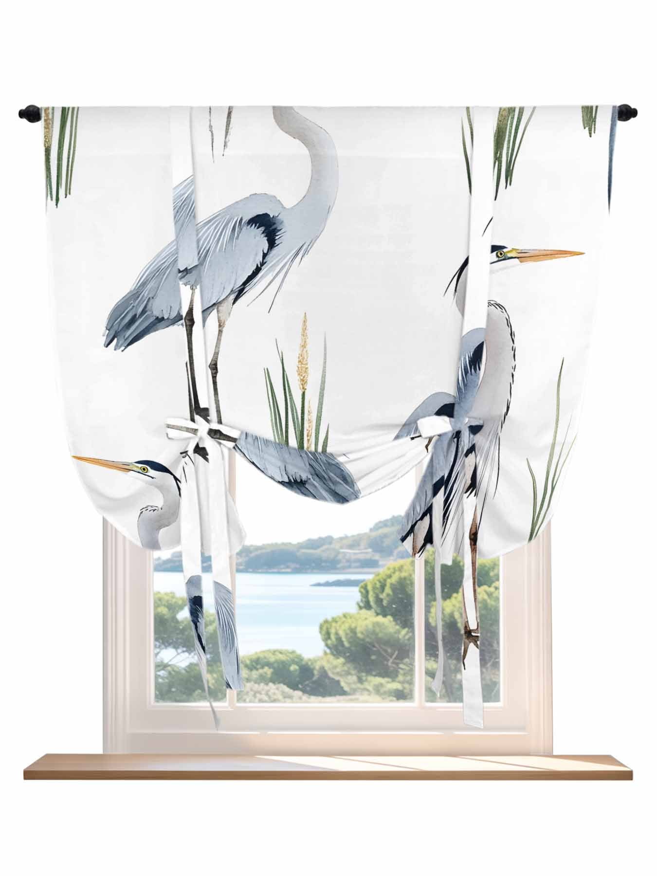 Watercolor Birds Tie Up Curtains for Windows 45 Inch Length Balloon ...