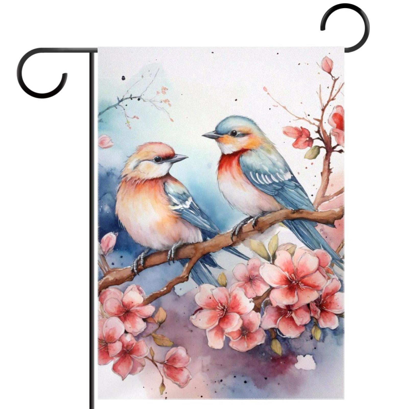 Watercolor Birds with Pink Flowers Welcome Garden Flags, 12 x 18 Inch ...