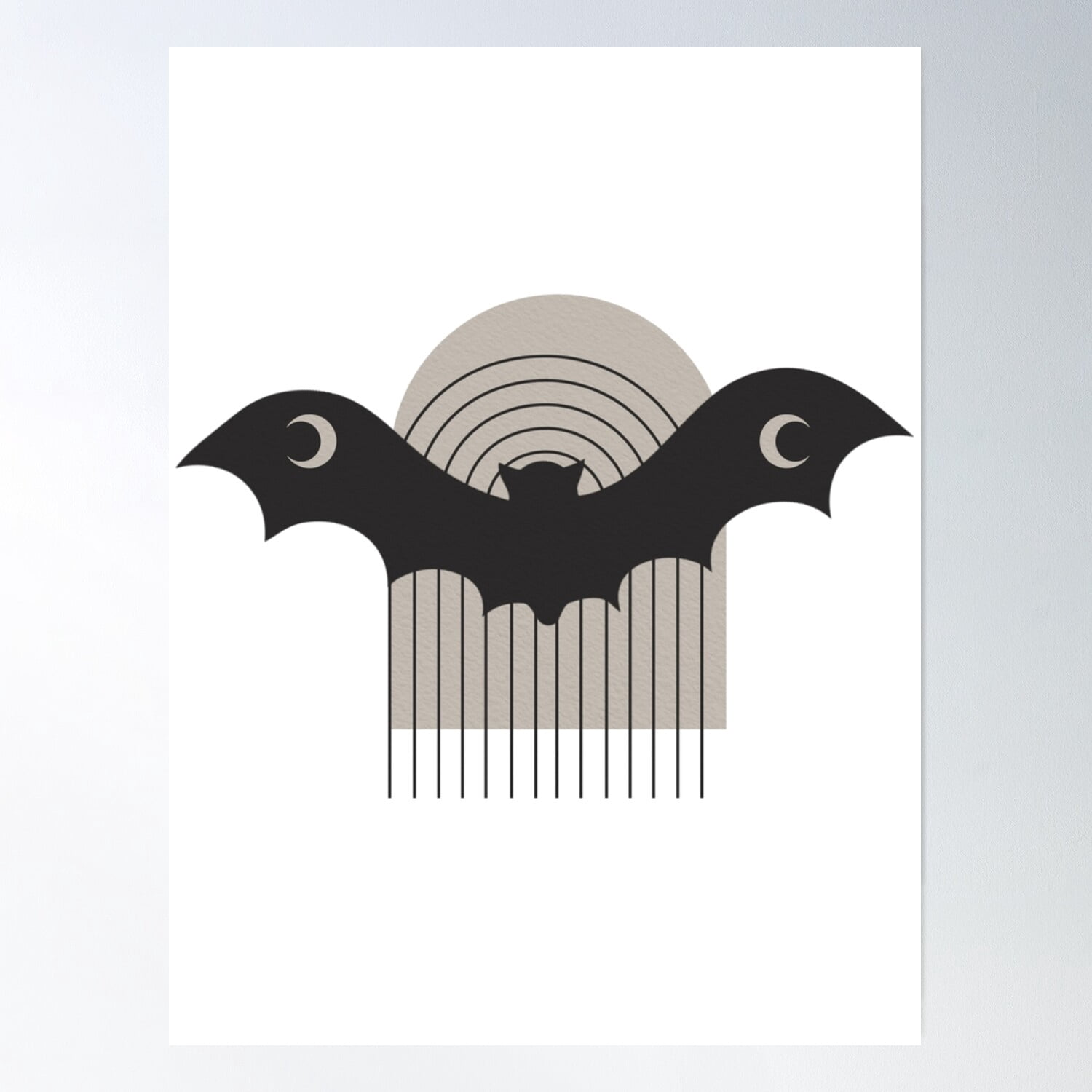 Watercolor Black Bat Crescent Moon Wings Flies Across A Taupe Boho Arch ...