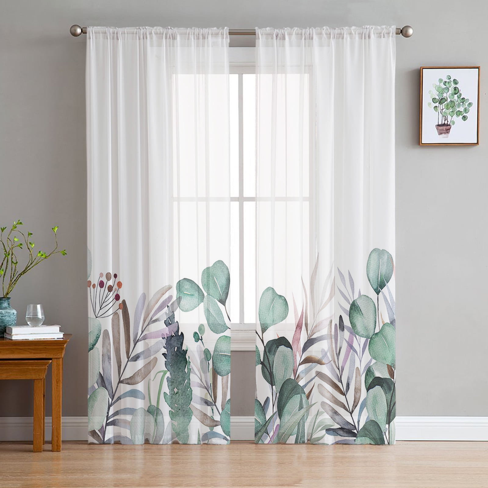 Watercolor Black Olive Leaf Texture Tulle Voile Curtains For Bedroom Window Curtain Living Room ...