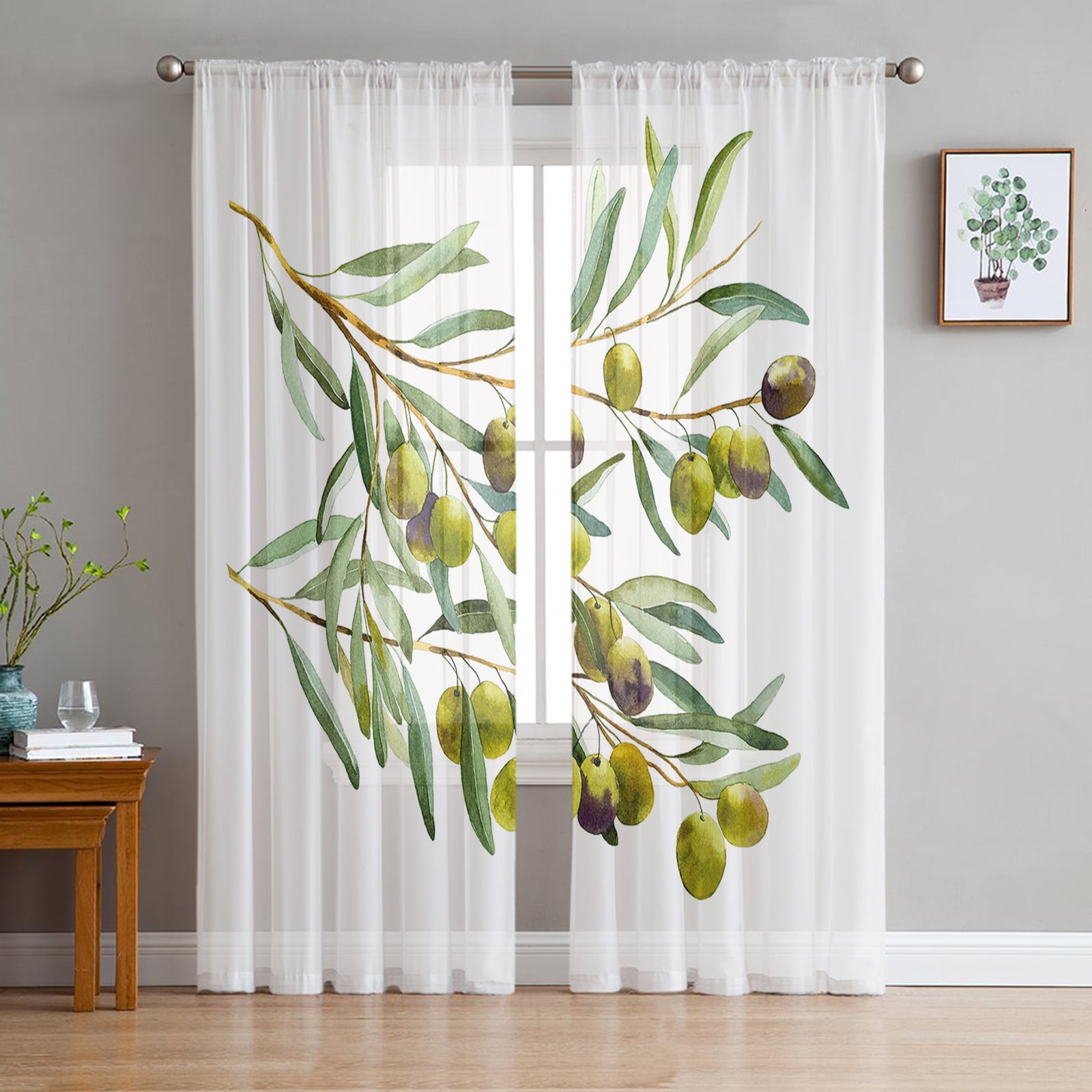Watercolor Black Olive Leaf Texture Tulle Voile Curtains For Bedroom Window Curtain Living Room ...
