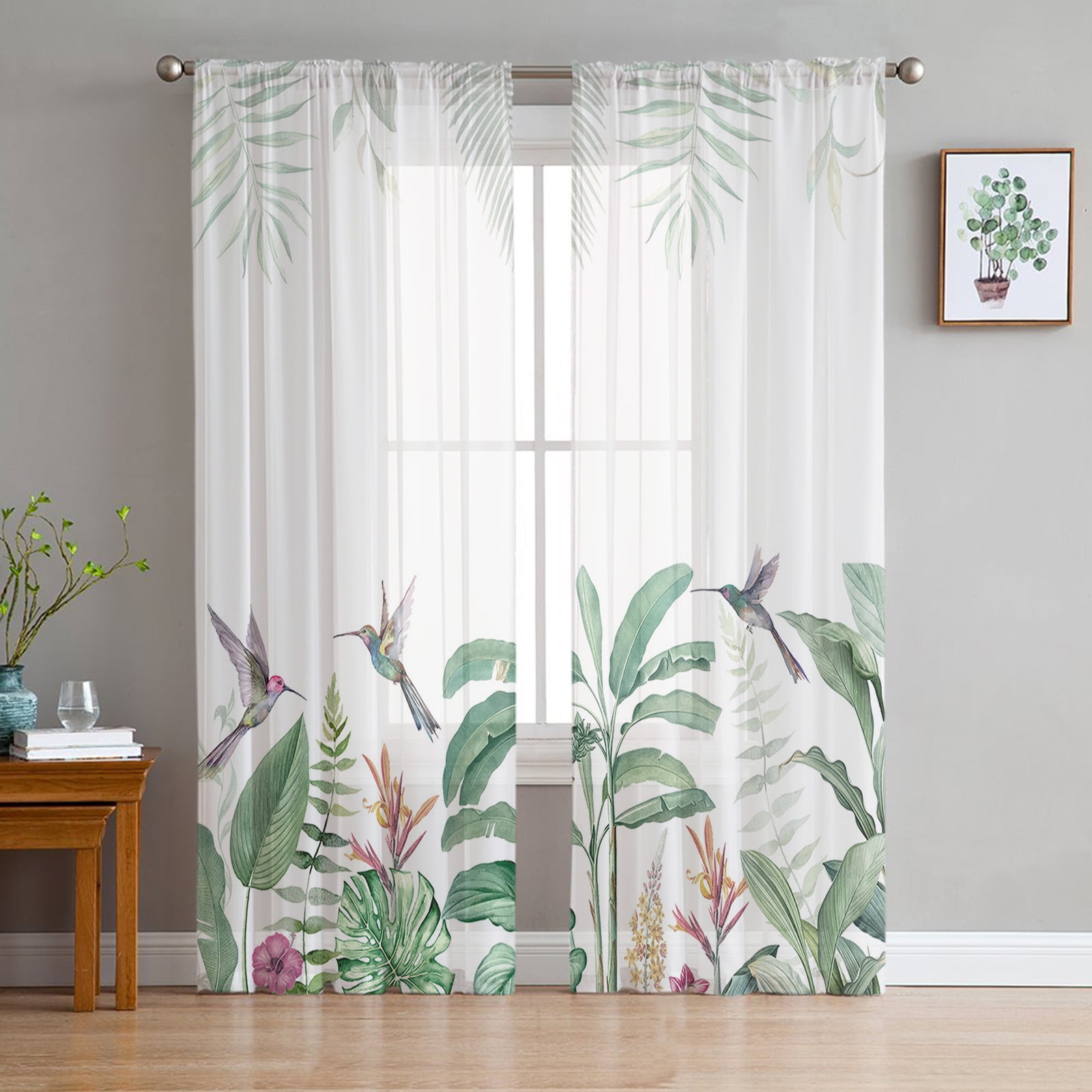 Watercolor Black Olive Leaf Texture Tulle Voile Curtains For Bedroom ...