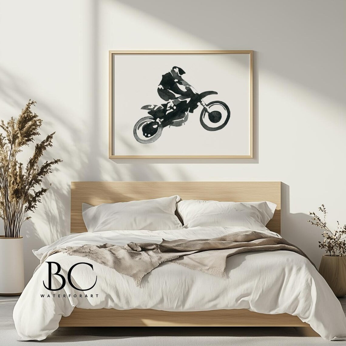 Watercolor Black & White Dirt Bike Art Print, Dirt Bike Poster Wall Decor For Nursery, Kids Room ...