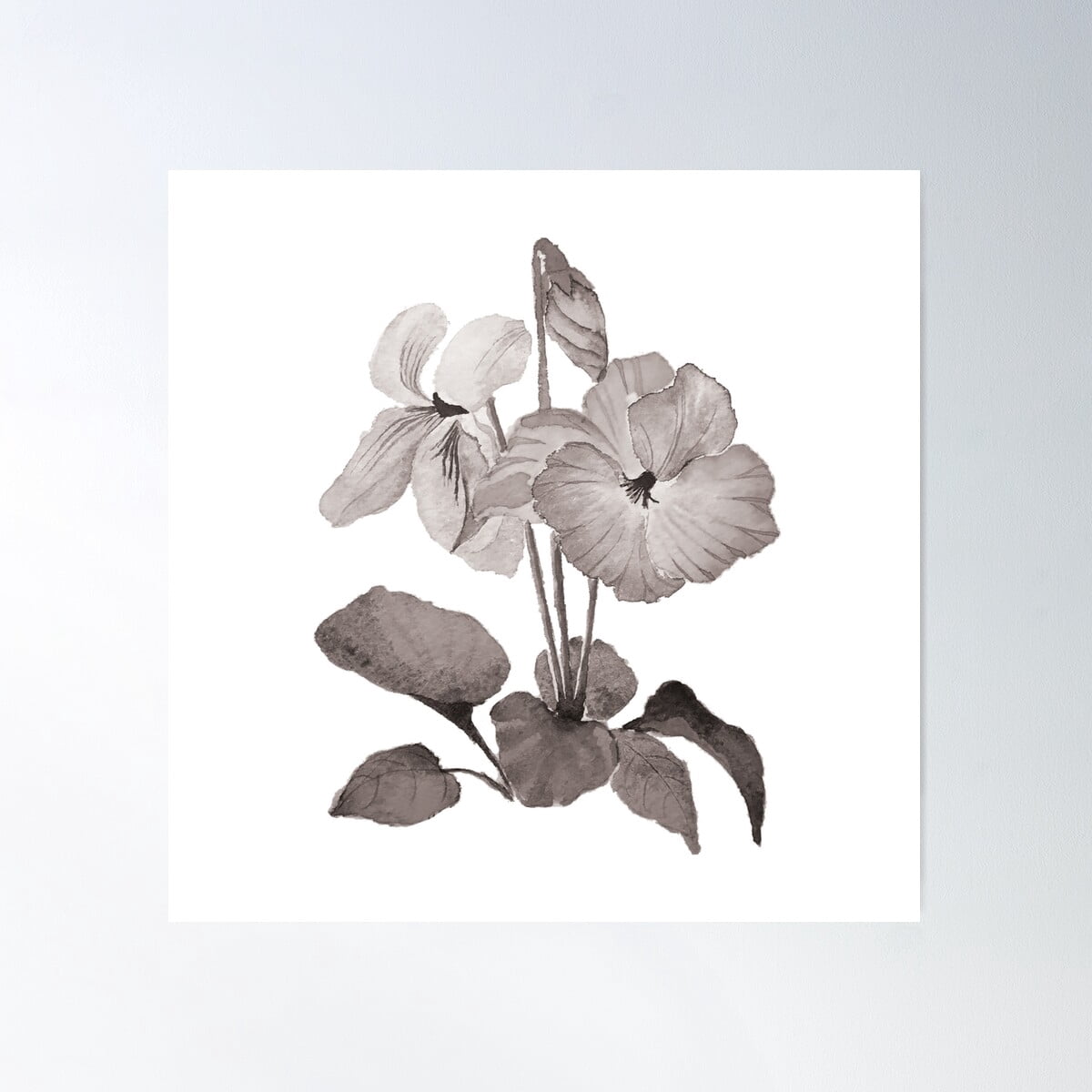 Watercolor Black - White - Gray Flowers Poster Wall Art, Modern Wall ...