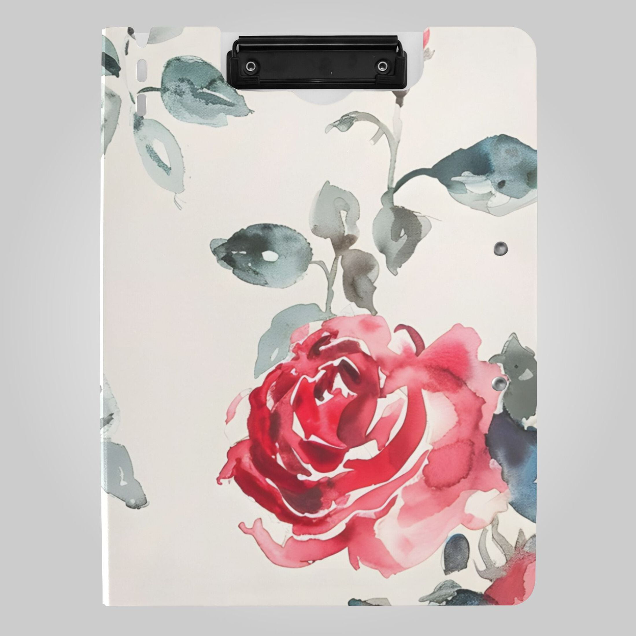 Watercolor Blooming Roses Leaves Foldable Binder Folder Clipboard with ...