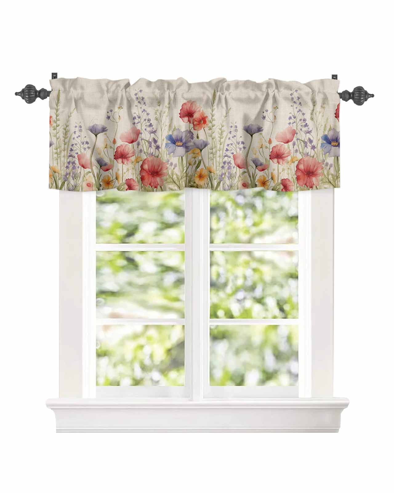Watercolor Blossom Flower Purple Pink Window Valances for Kitchen,Rod ...