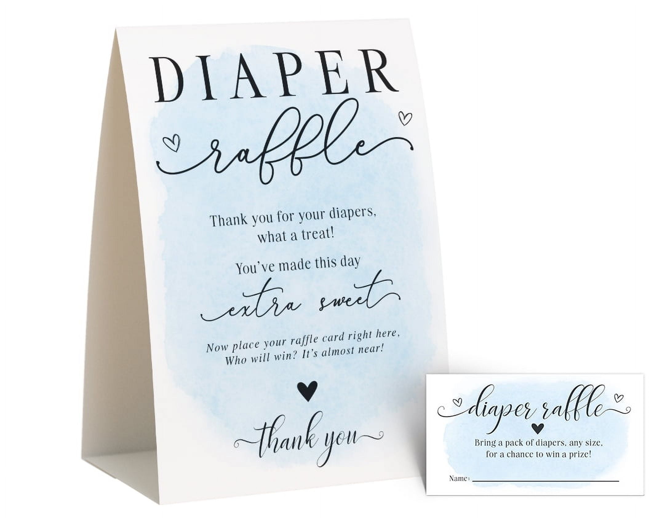 Watercolor Blue Diaper Raffle Game Sign & Cards – 50 Cards Included ...
