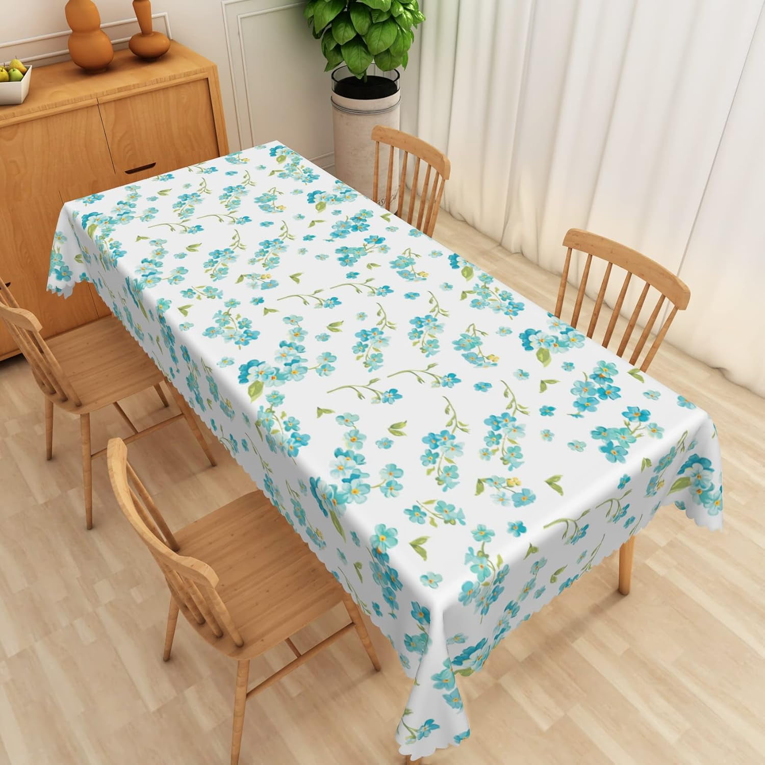 Watercolor Blue Floral Rectangle Tablecloth,54x108 Inch Spring ...