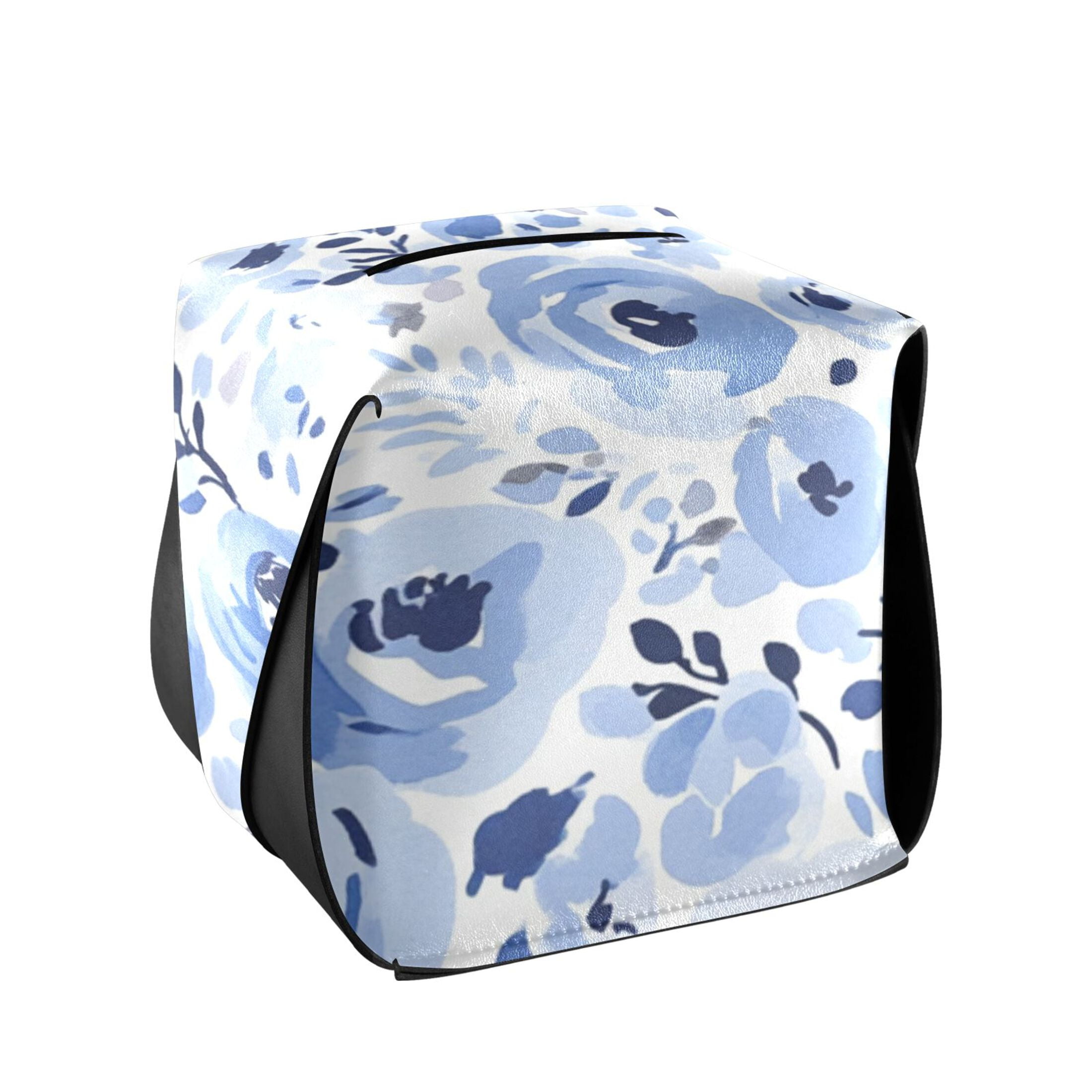 Watercolor Blue Floral Tissue Box Cover Leather Square Rectangle Tissue ...