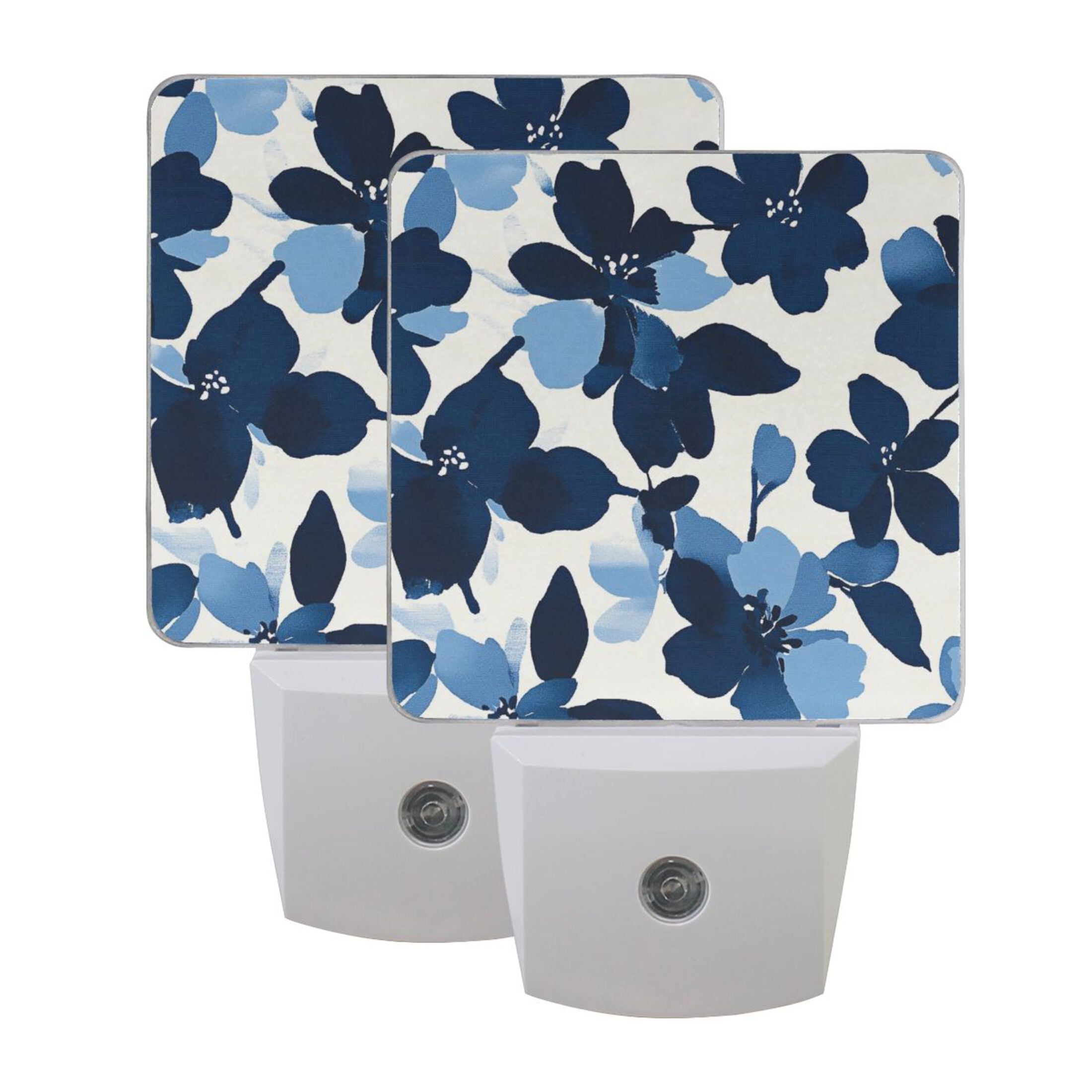 Watercolor Blue Flower LED Night Light with Smart Sensor Plug Into Wall ...