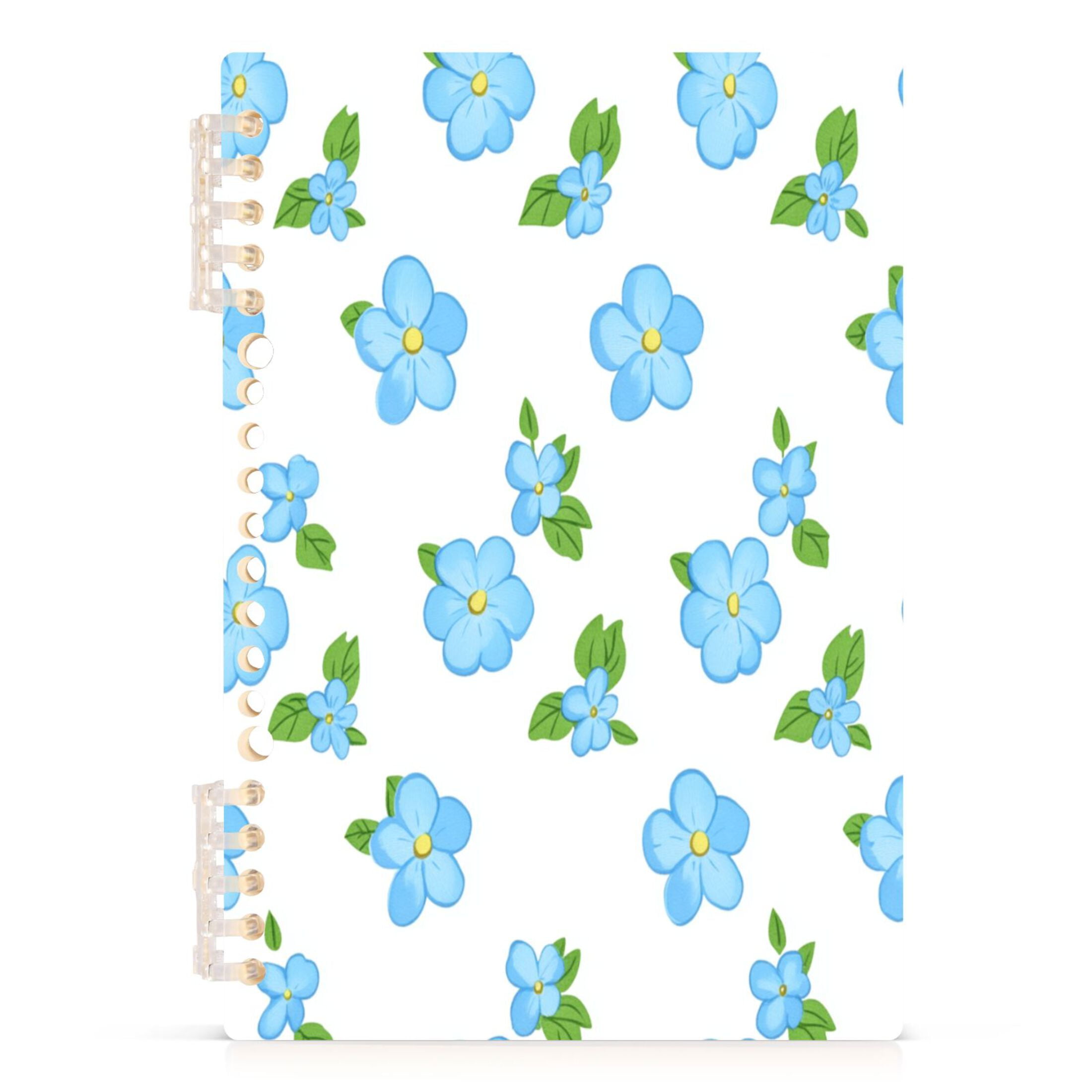 Watercolor Blue Flowers A5 8.3x5.7in PP Notebook, Adjustable Rings, 60 ...