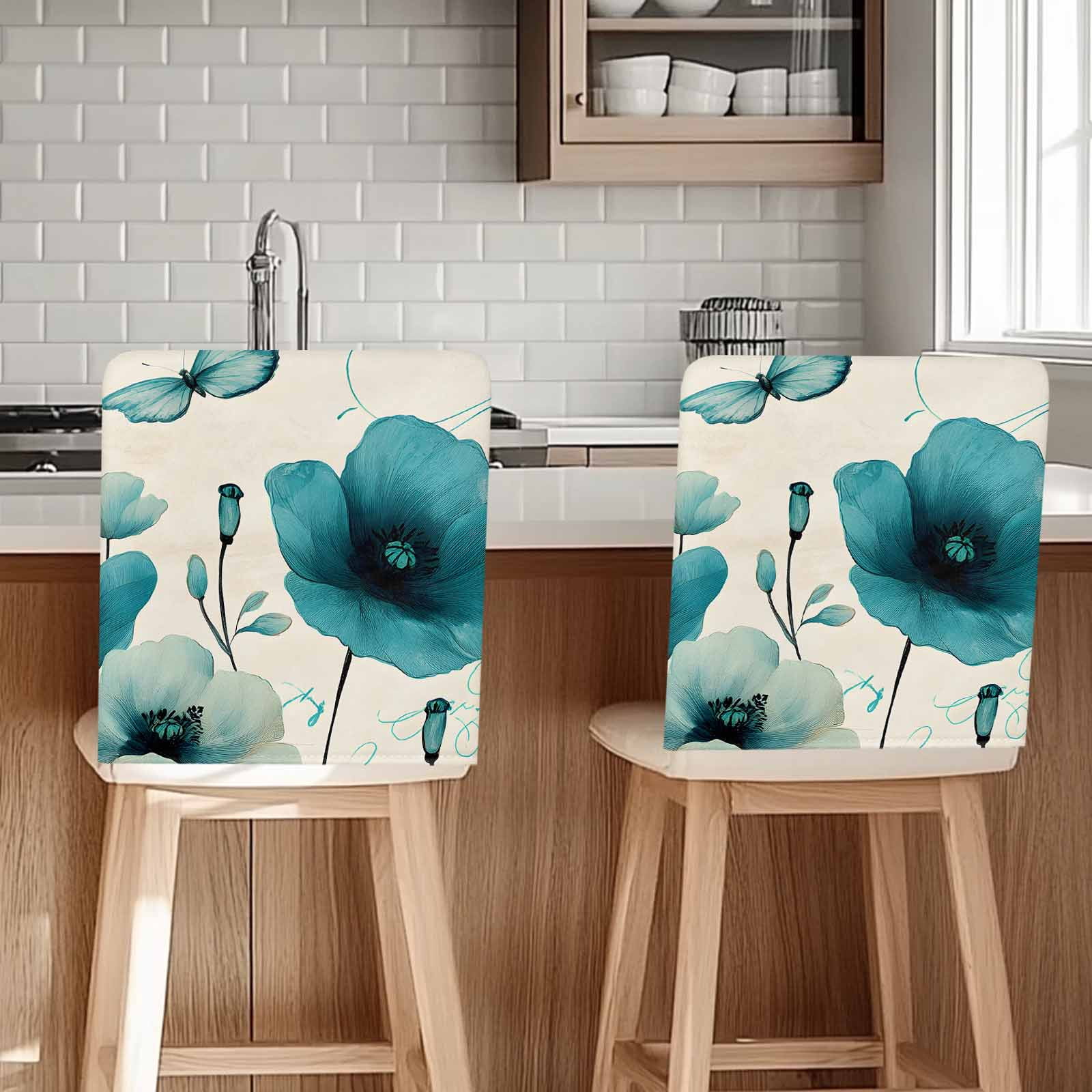 Watercolor Blue Flowers Chair Covers Set of 8 Butterfly Leaf Chair Back ...