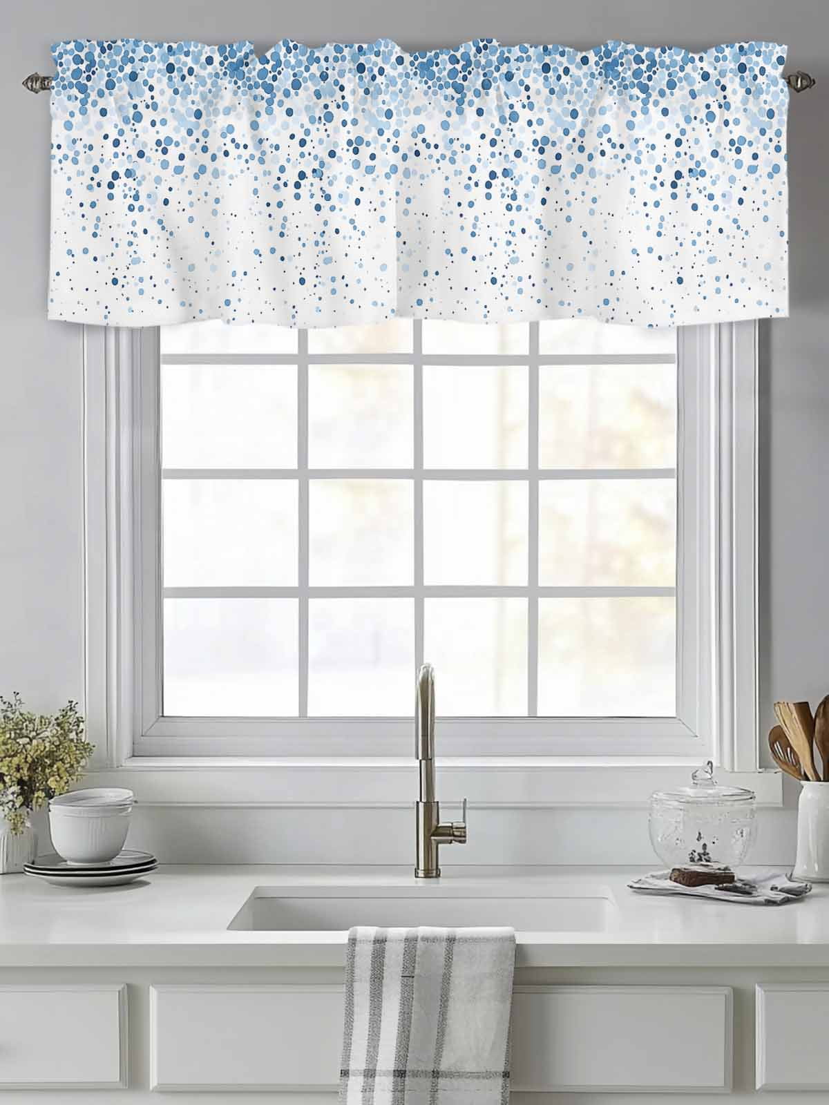 Watercolor Blue Gradient Polka Dot Valances for Windows,Kitchen Valance ...