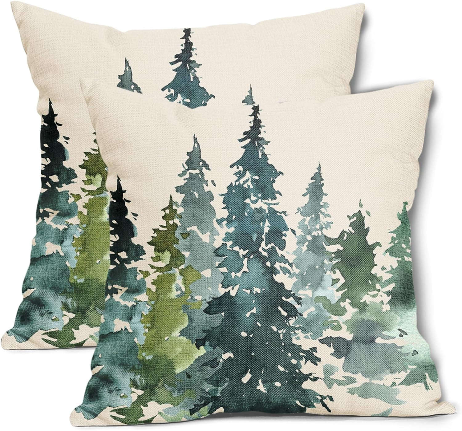 Watercolor Blue Green Tree Pillow Covers 18X18 Inch Set of 2 Nature ...