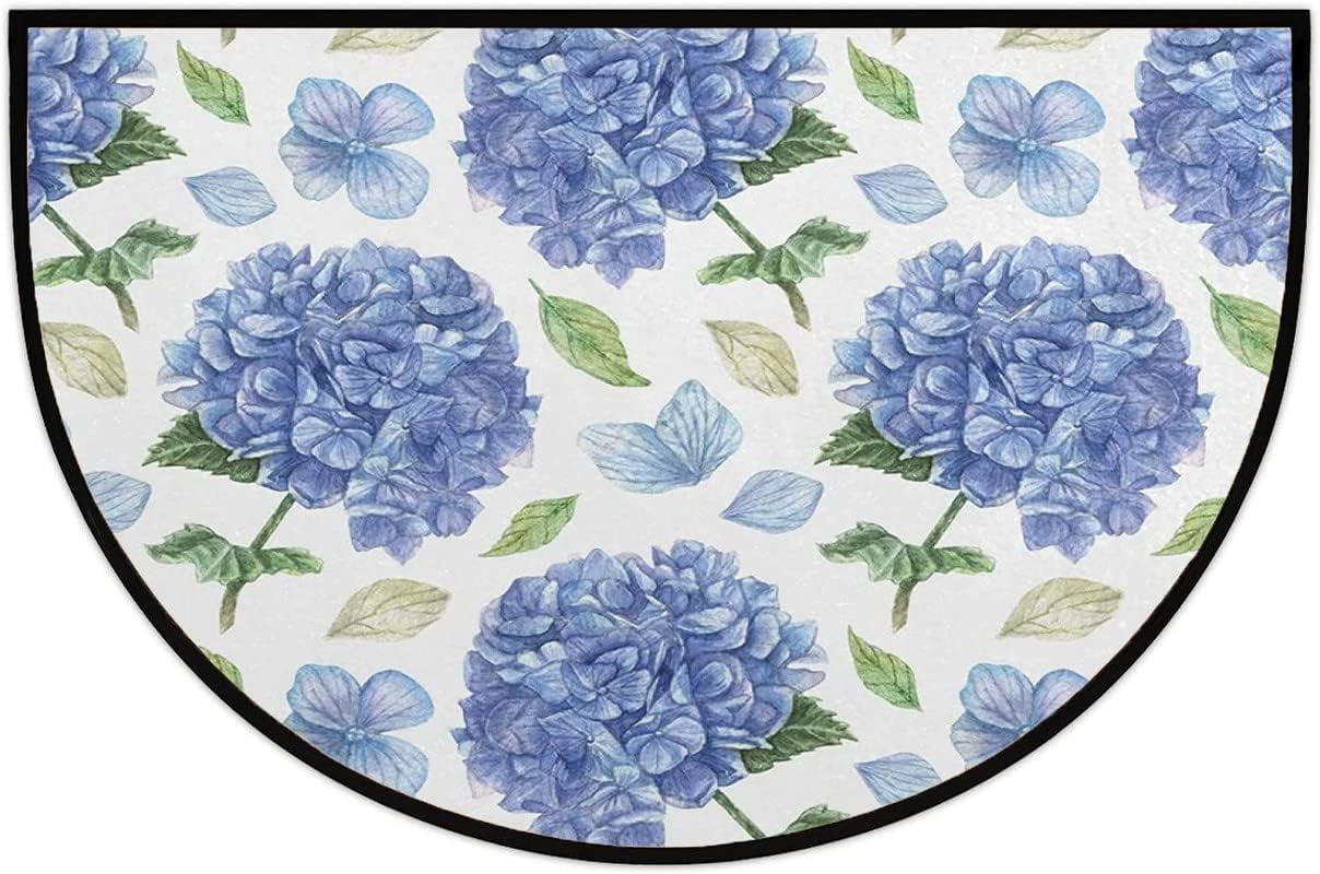Watercolor Blue Hydrangea Half Round Door Mat Outdoor Entrance, for ...