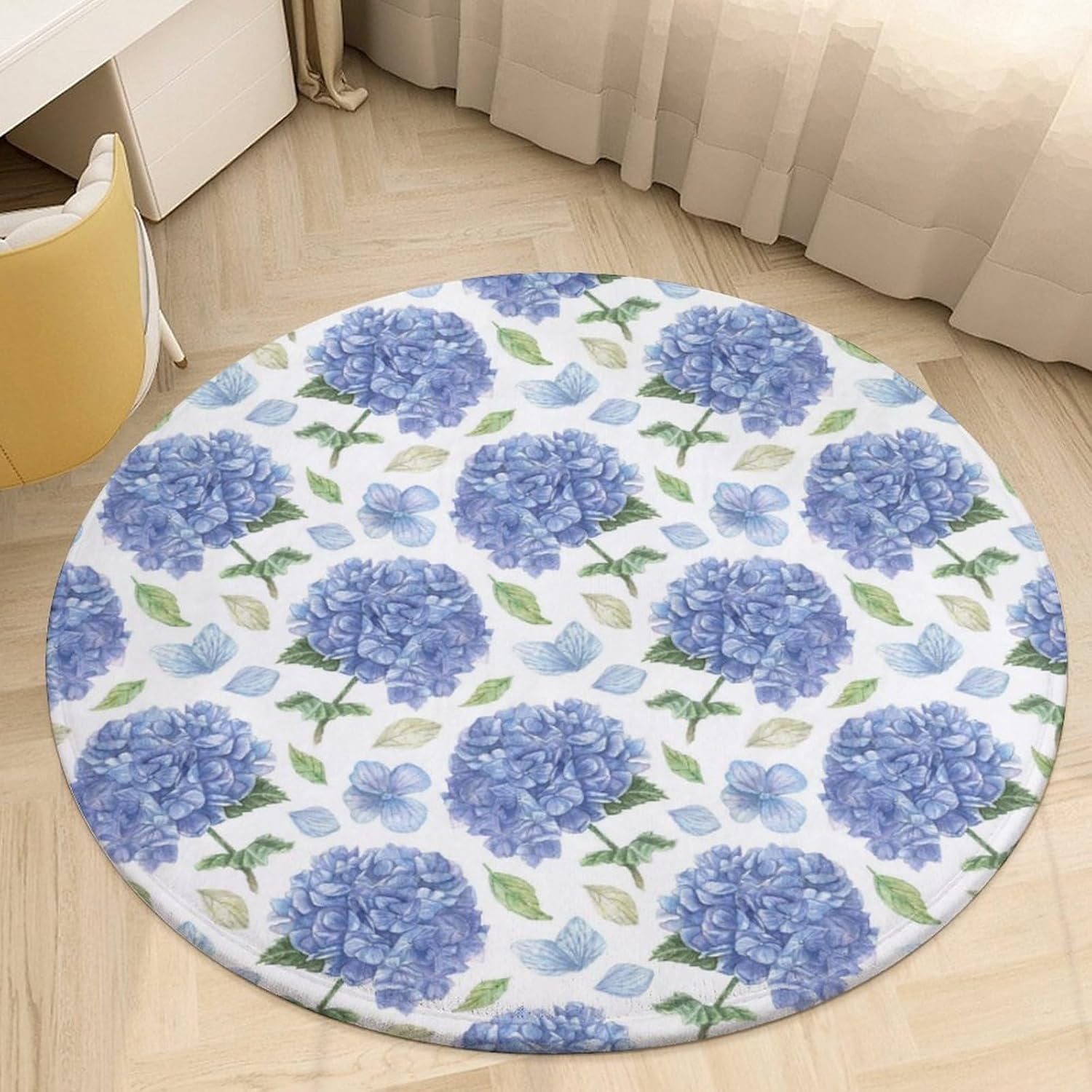 Watercolor Blue Hydrangea Round Rug Hydrangea Decor Floral Area Rug ...