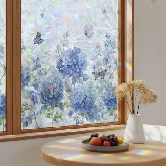 Watercolor Blue Hydrangeas Window Privacy Film,Heat Control Sun ...