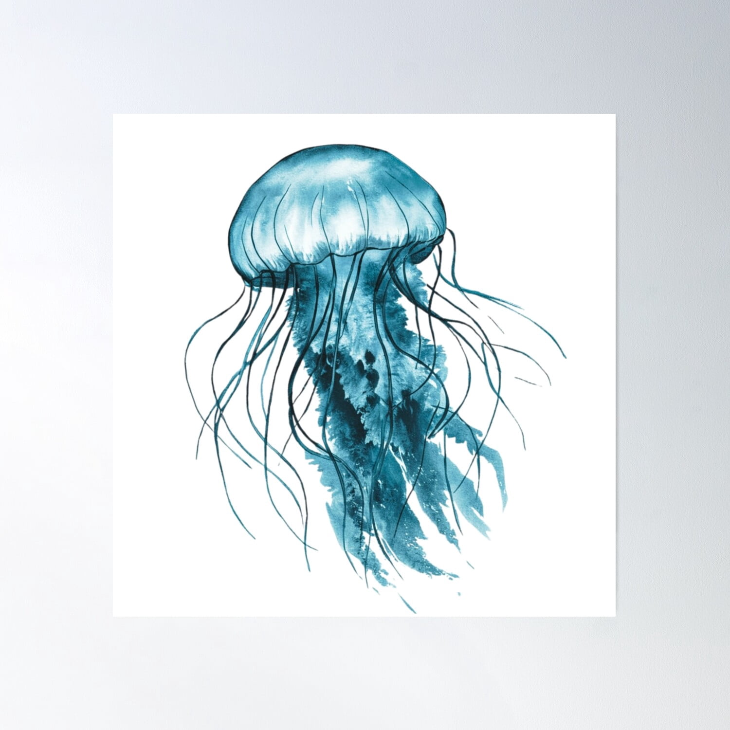 Watercolor Blue Jellyfish Design Poster Wall Art, Modern Wall Decor ...