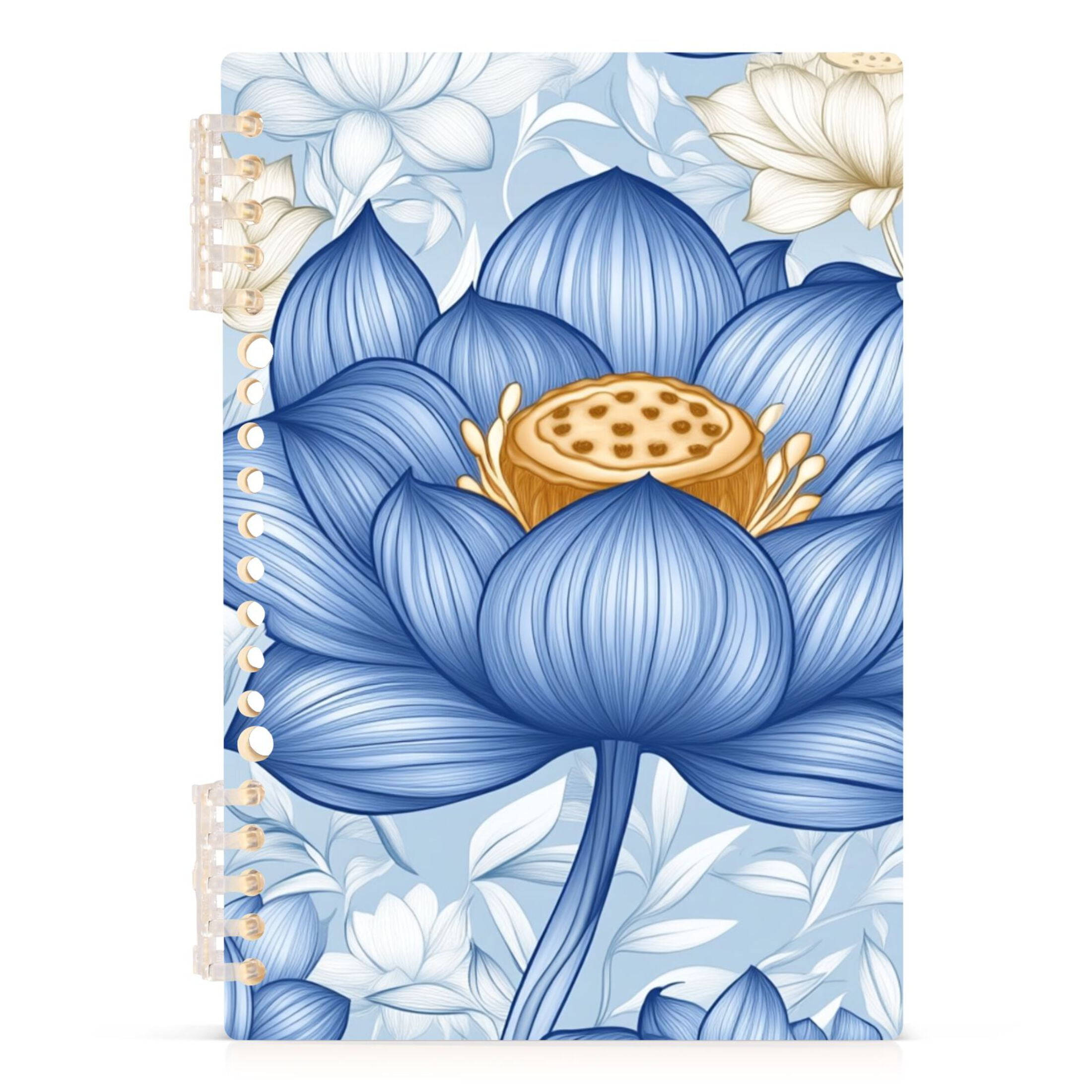 Watercolor Blue Lotus Figure Lined Spiral Journal Notebook 60 Pages A5 ...