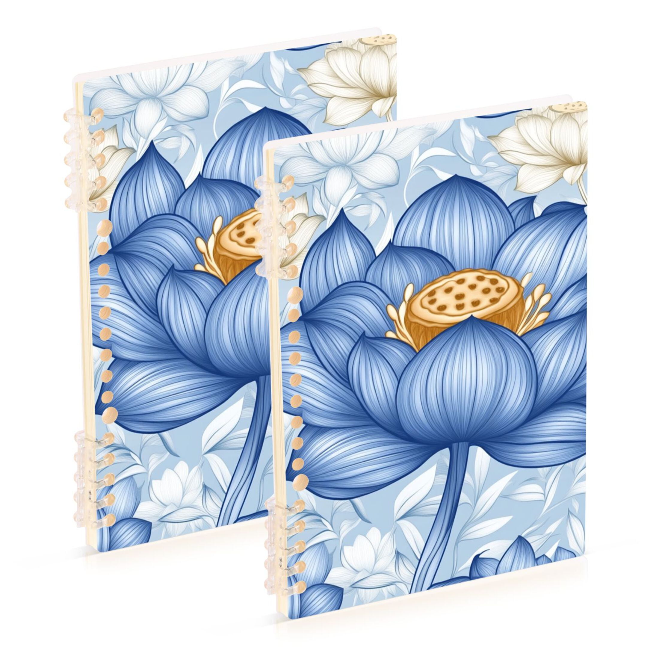 Watercolor Blue Lotus Figure Lined Spiral Journal Notebook 60 Pages A5 College Ruled Journals ...