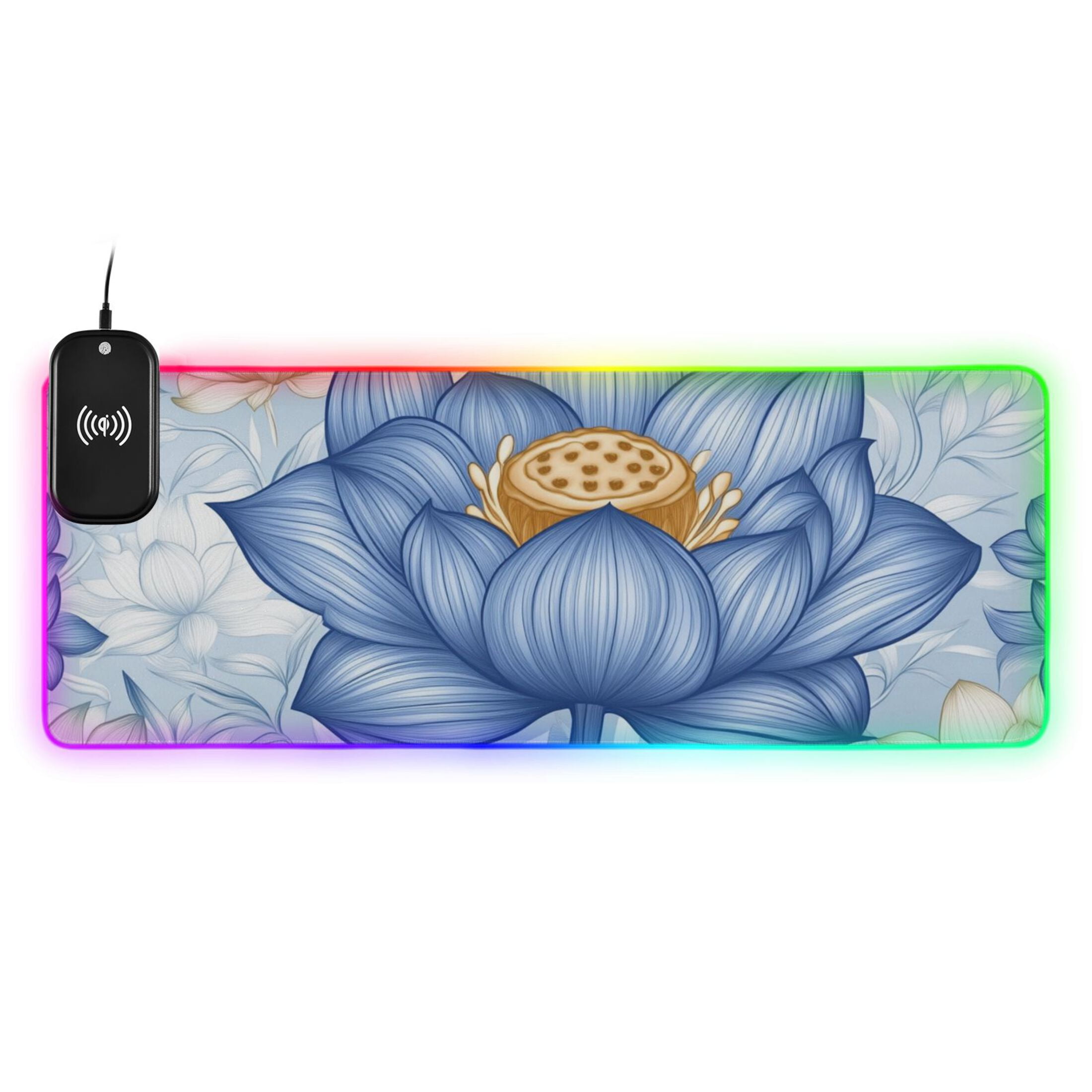 Watercolor Blue Lotus Figure Wireless Charging RGB Gaming Mouse Pad ...