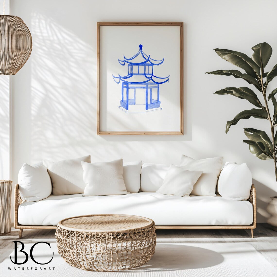 Watercolor Blue Pagoda Art Print, Chinoiserie Decor, Pagoda Wall Art ...