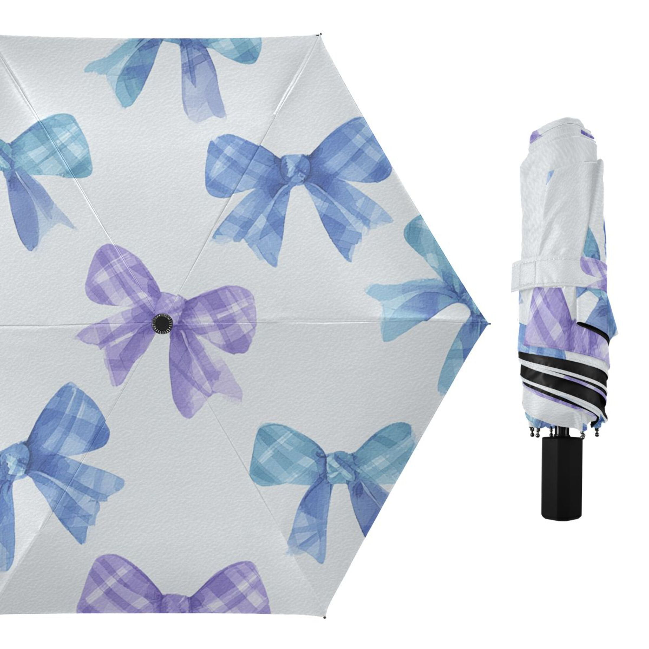 Watercolor Blue Purple Bows All Weather Umbrella Triple Folding Parasol ...