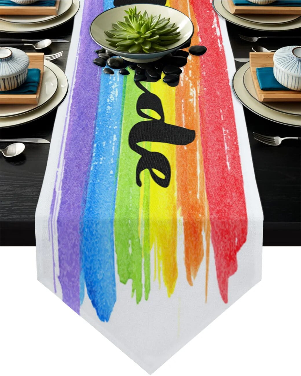 Watercolor Blue Red Yellow Contrast Table Runner Hotel Party Table ...