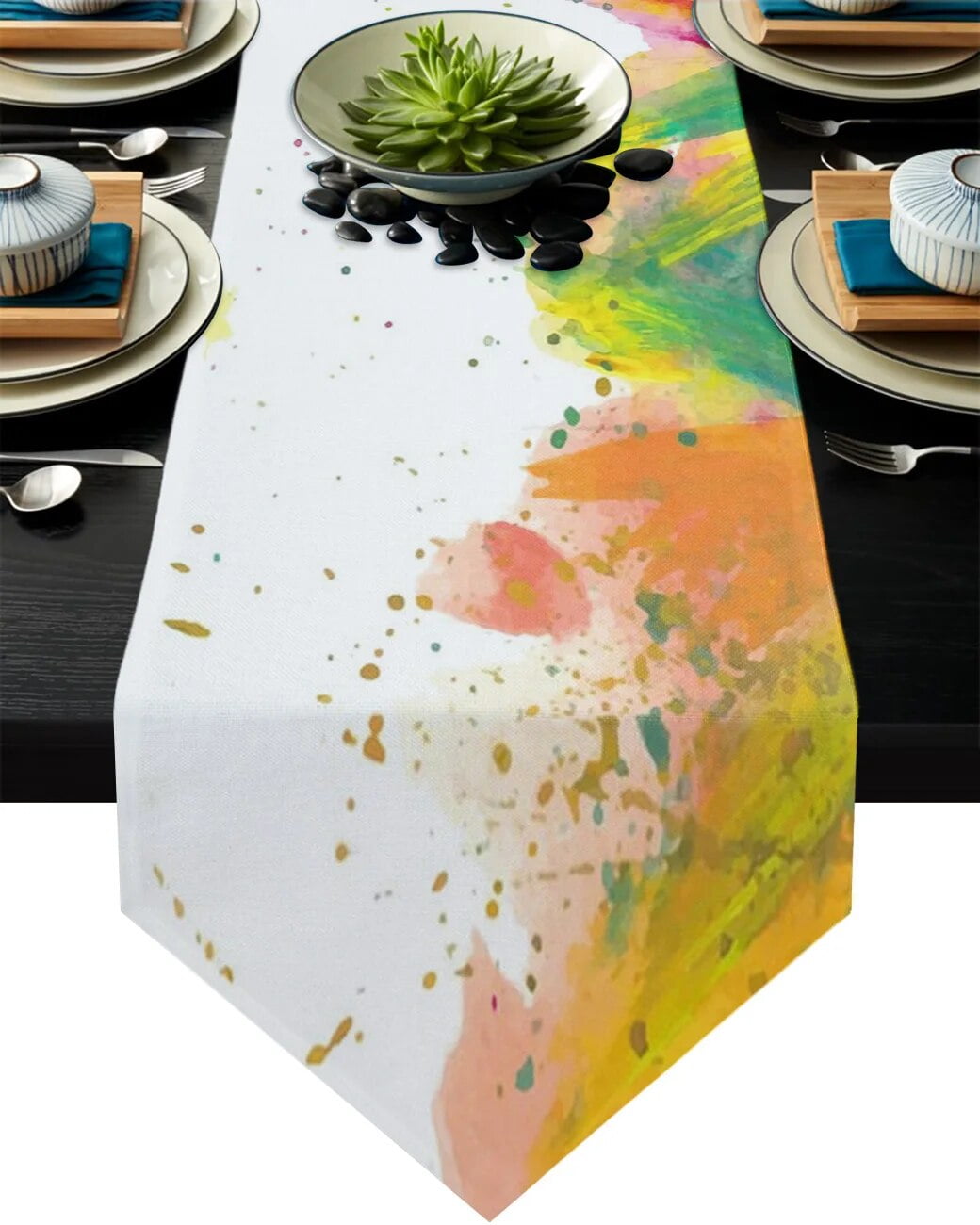 Watercolor Blue Red Yellow Contrast Table Runner Hotel Party Table ...