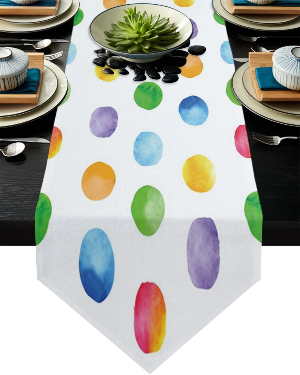 Watercolor Blue Red Yellow Contrast Table Runner Hotel Party Table ...