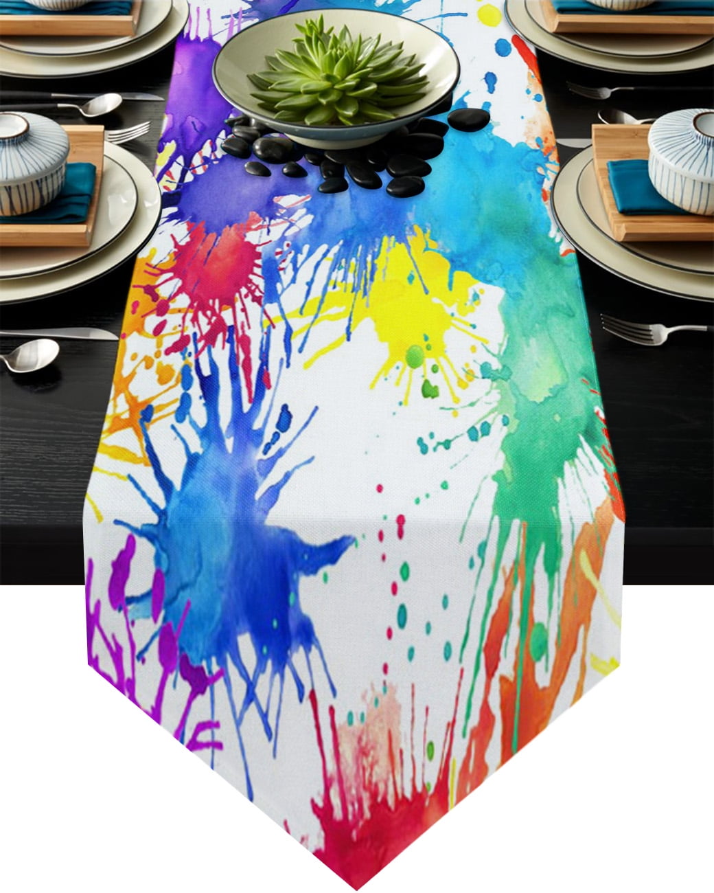 Watercolor Blue Red Yellow Contrast Table Runner Hotel Party Table ...