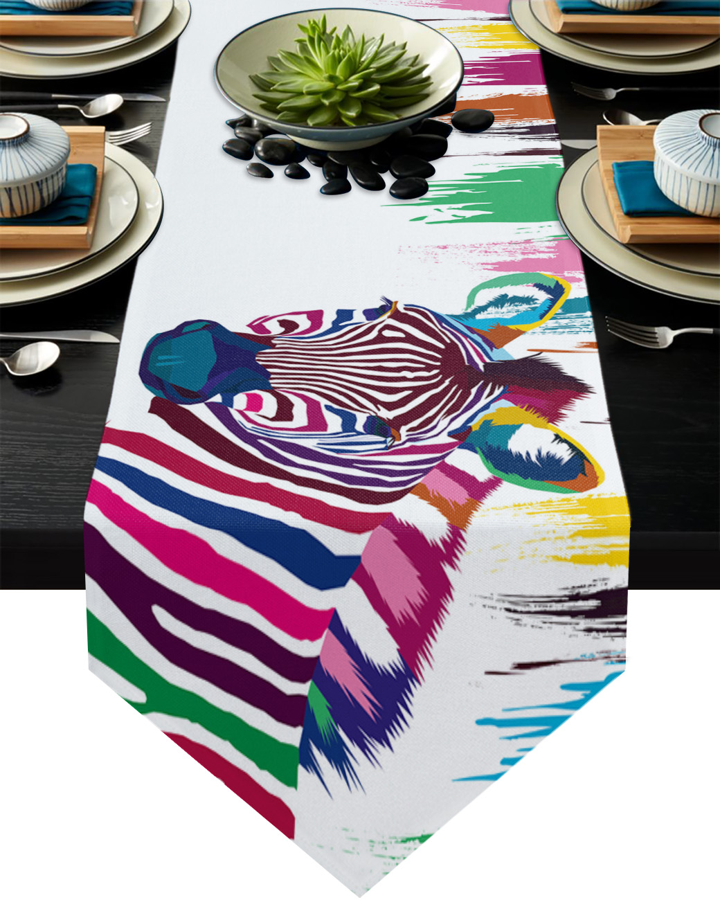 Watercolor Blue Red Yellow Contrast Table Runner Hotel Party Table ...