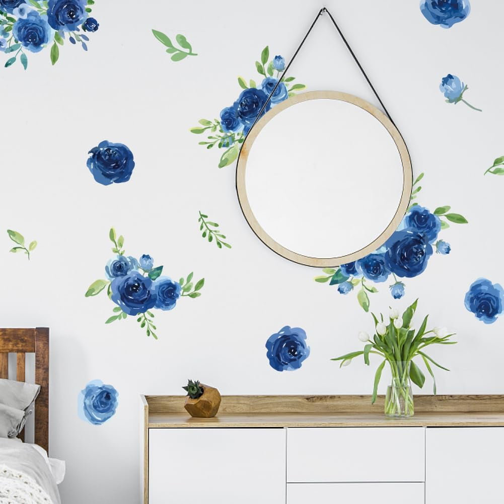 Watercolor Blue Roses Wall Decals Ink Art Flowers Wall Stickers ...