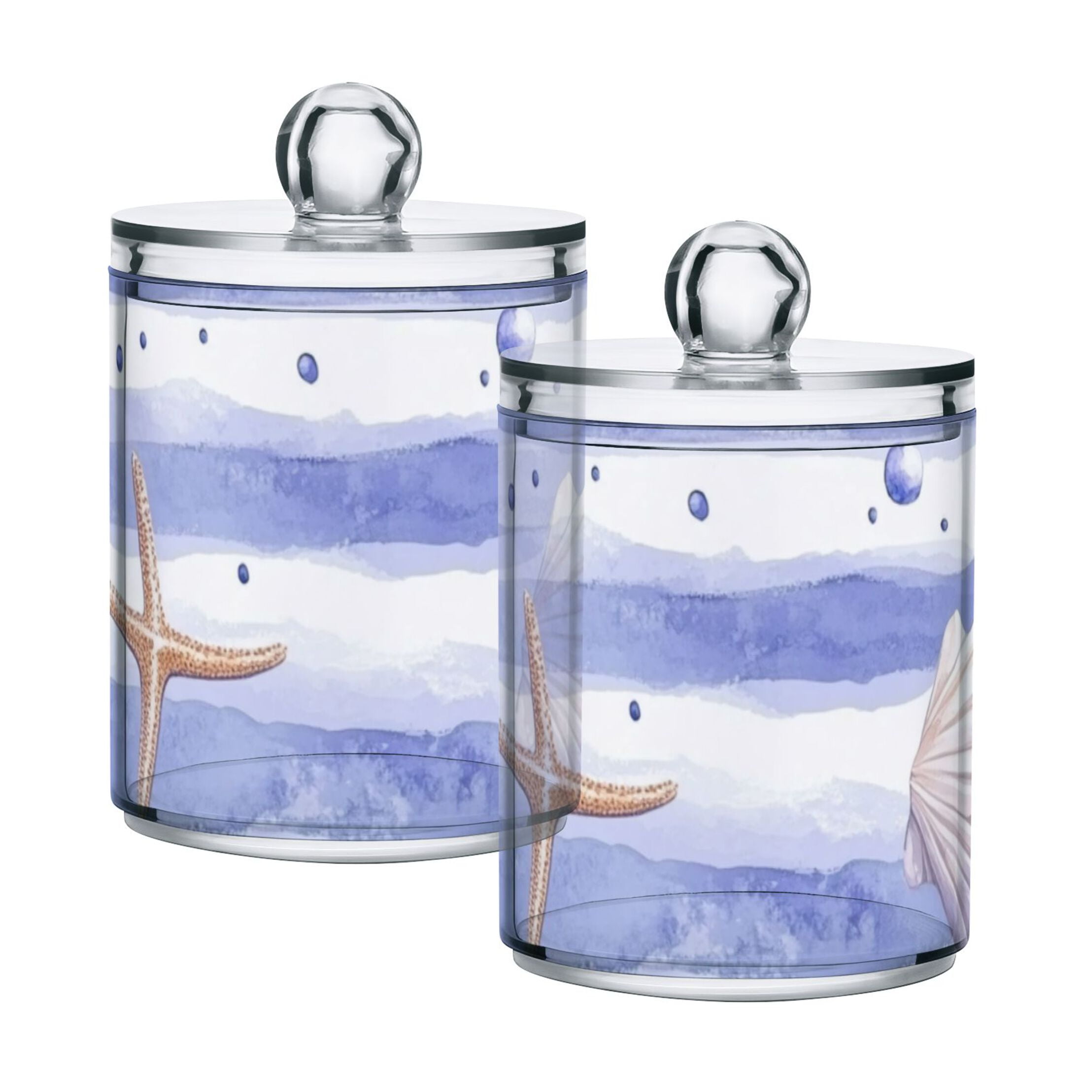 Watercolor Blue Stripes Starfishes Shells Translucent Plastic Cans ...