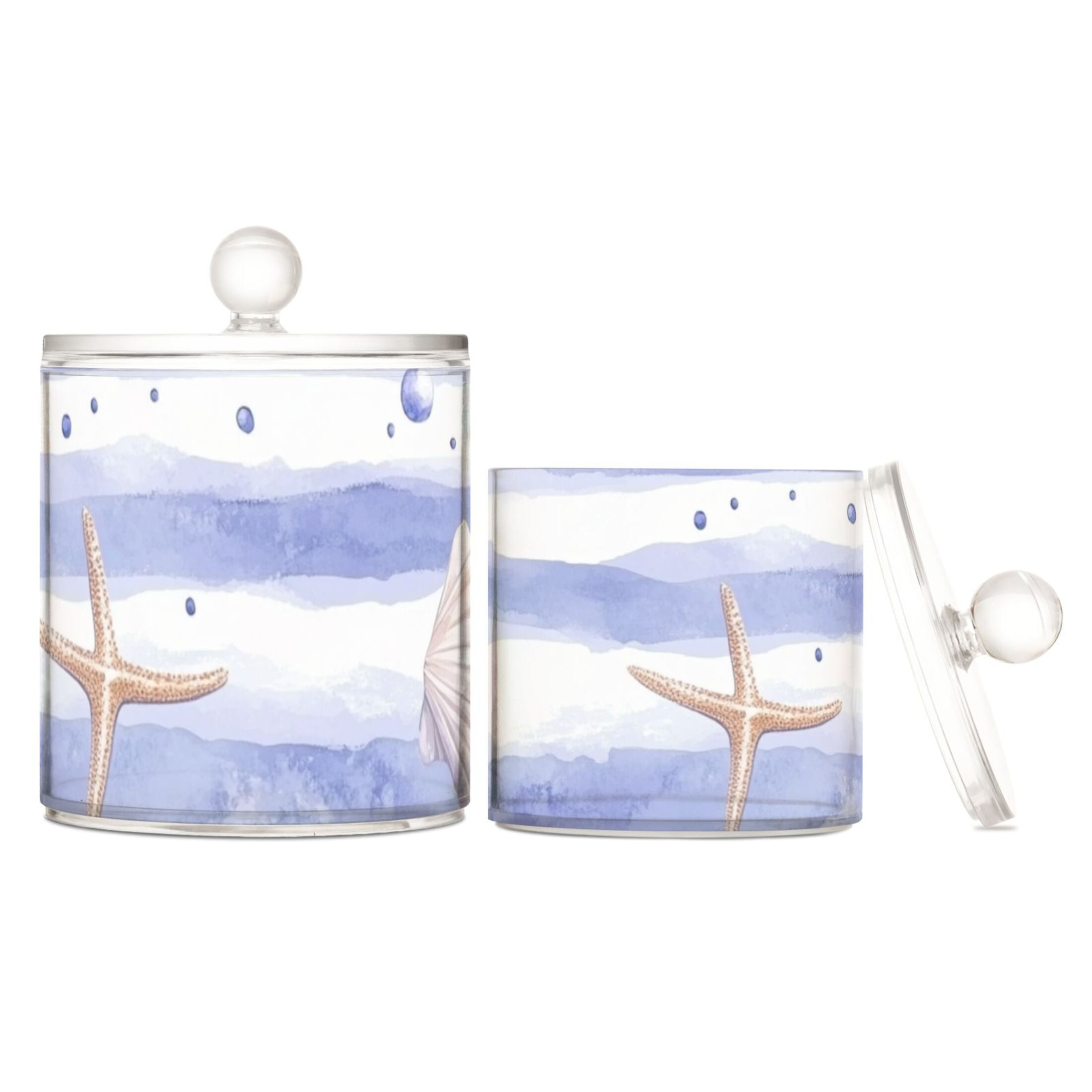 Watercolor Blue Stripes Starfishes Shells Translucent Plastic Cans ...