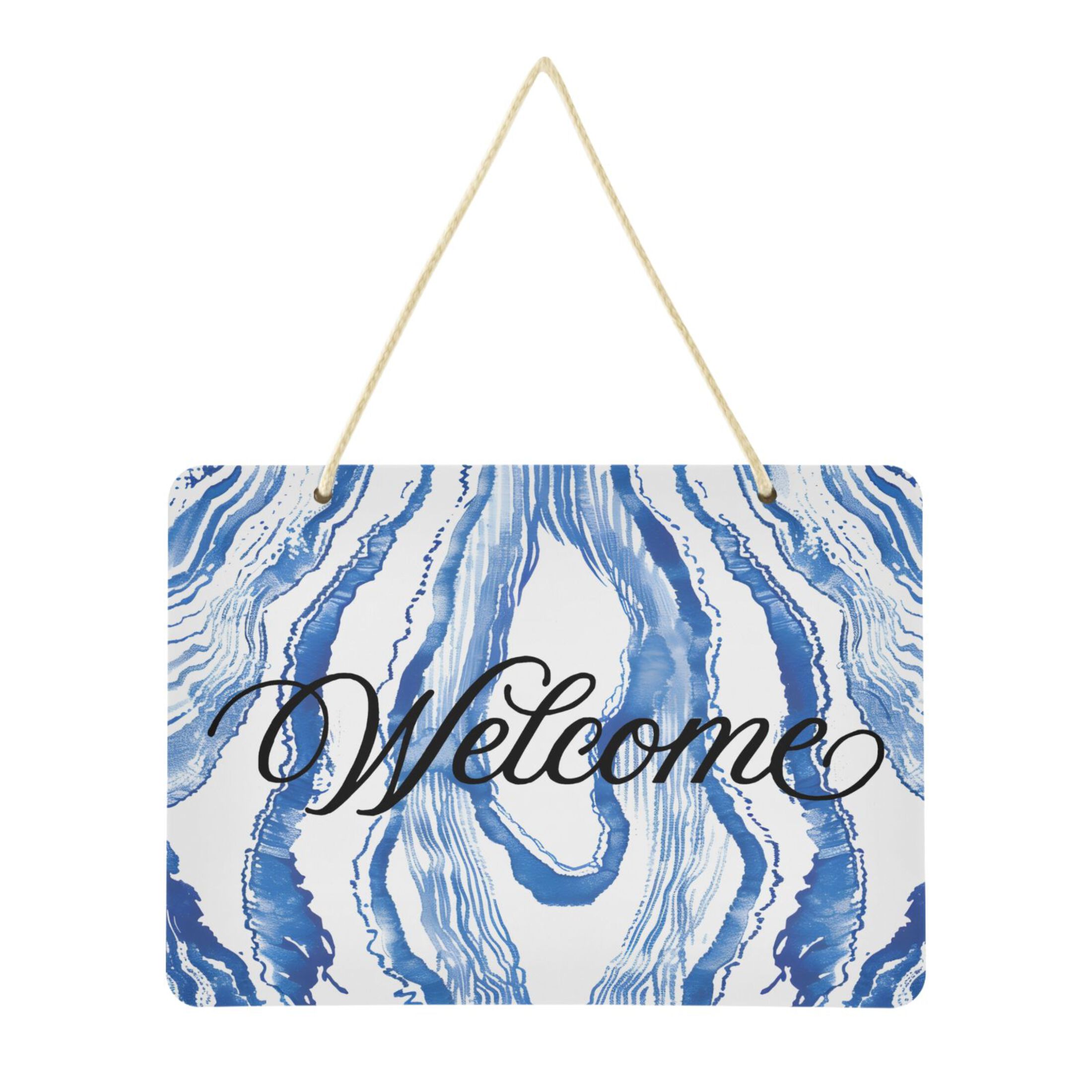 Watercolor Blue Stripes Welcome Sign Front Door PVC 14x10 inch Hanger ...