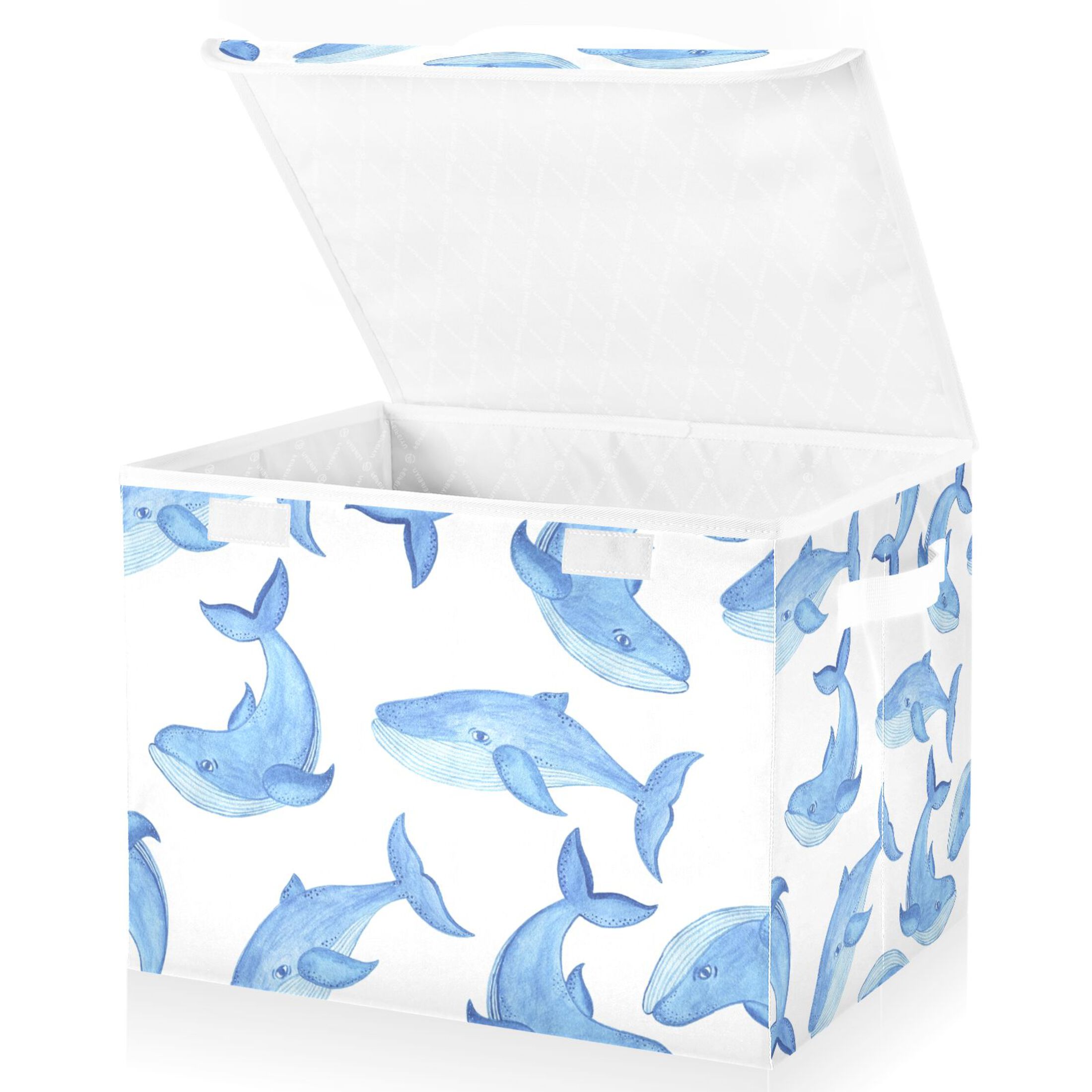 Watercolor Blue Whale Cartoon Large Lidded Storage Bin Foldable Storage ...